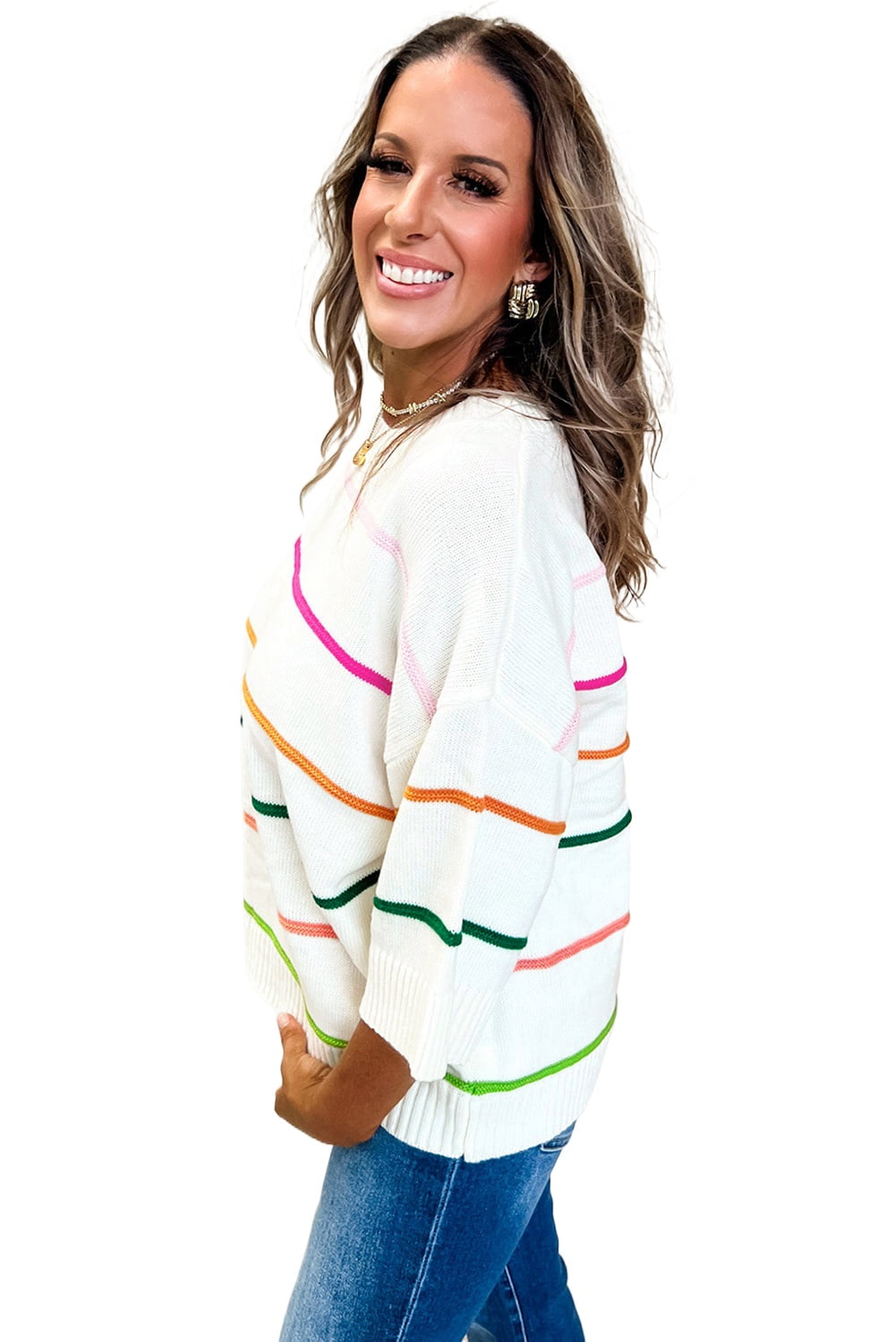 Chic and Casual Women's Striped Sweater with Colorblock Design ...