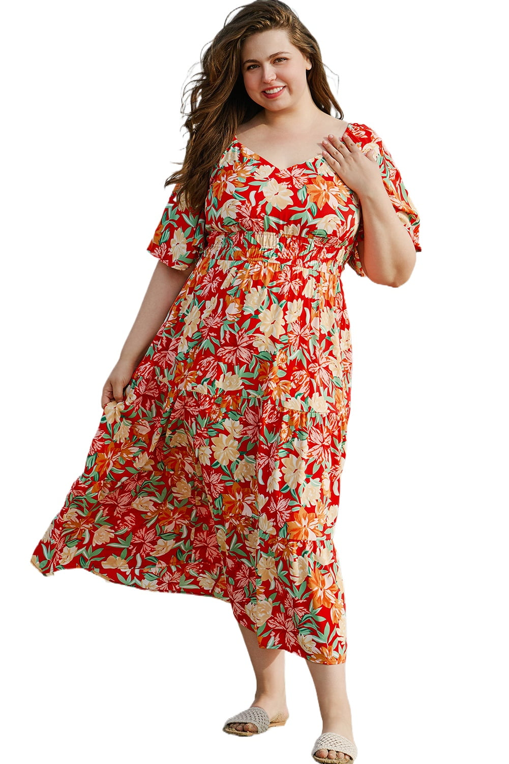 Chic and Comfortable Plus Size Maxi Dress with Short Flutter Sleeves ...