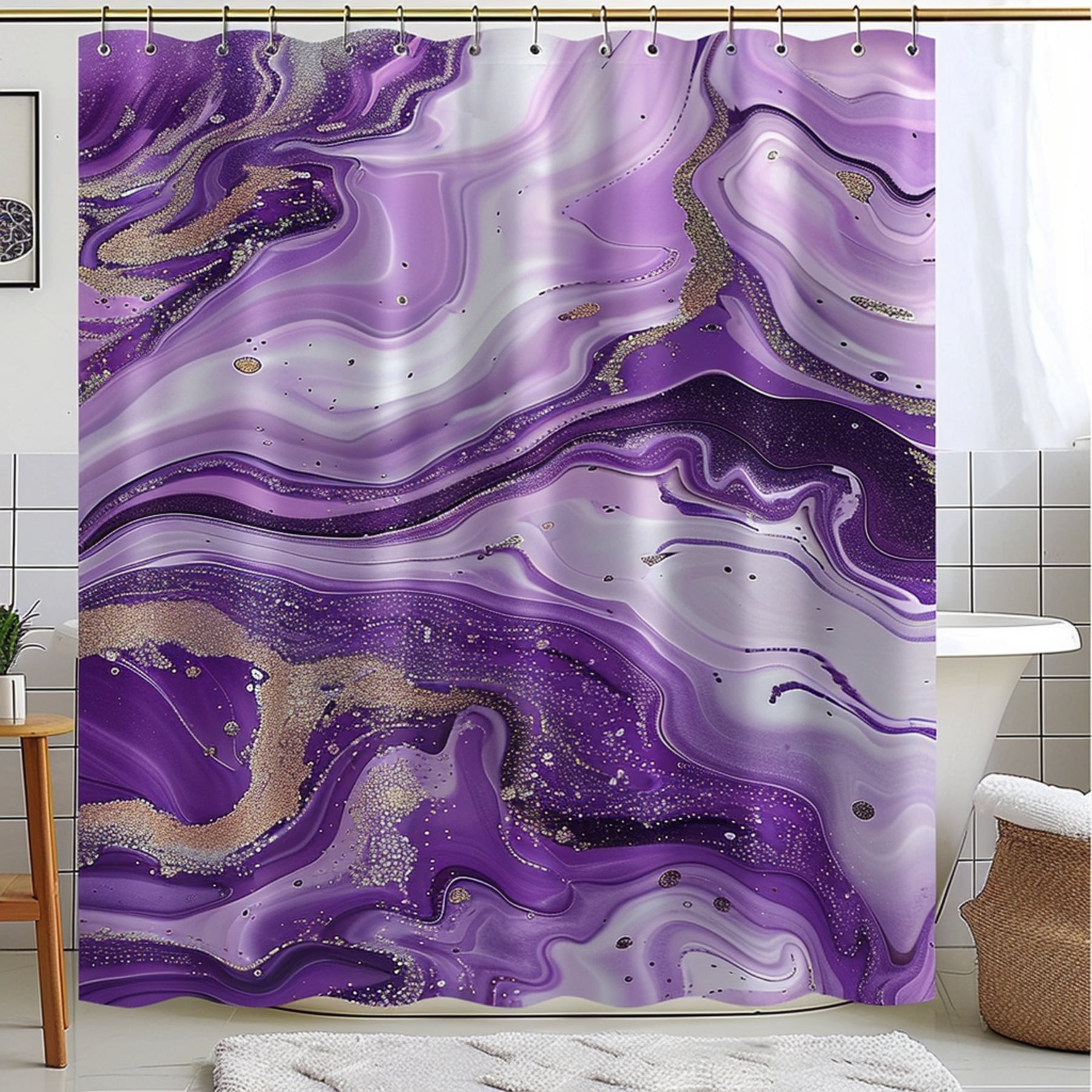 Chic and Glamorous Purple Glitter Shower Curtain Luxury Marble Design ...