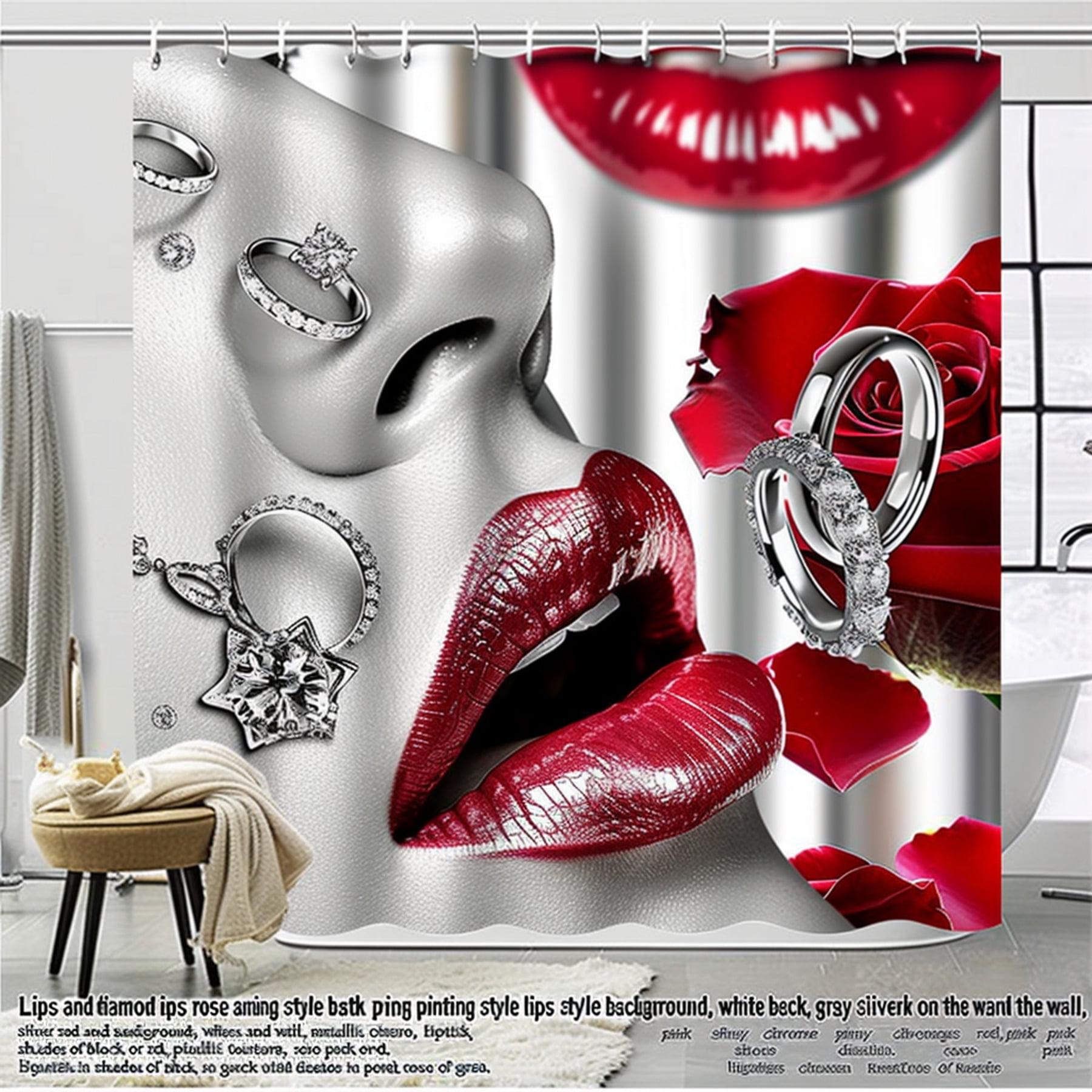 Chic and Glamorous Shower Curtain Collection: Lips Roses Diamonds and ...