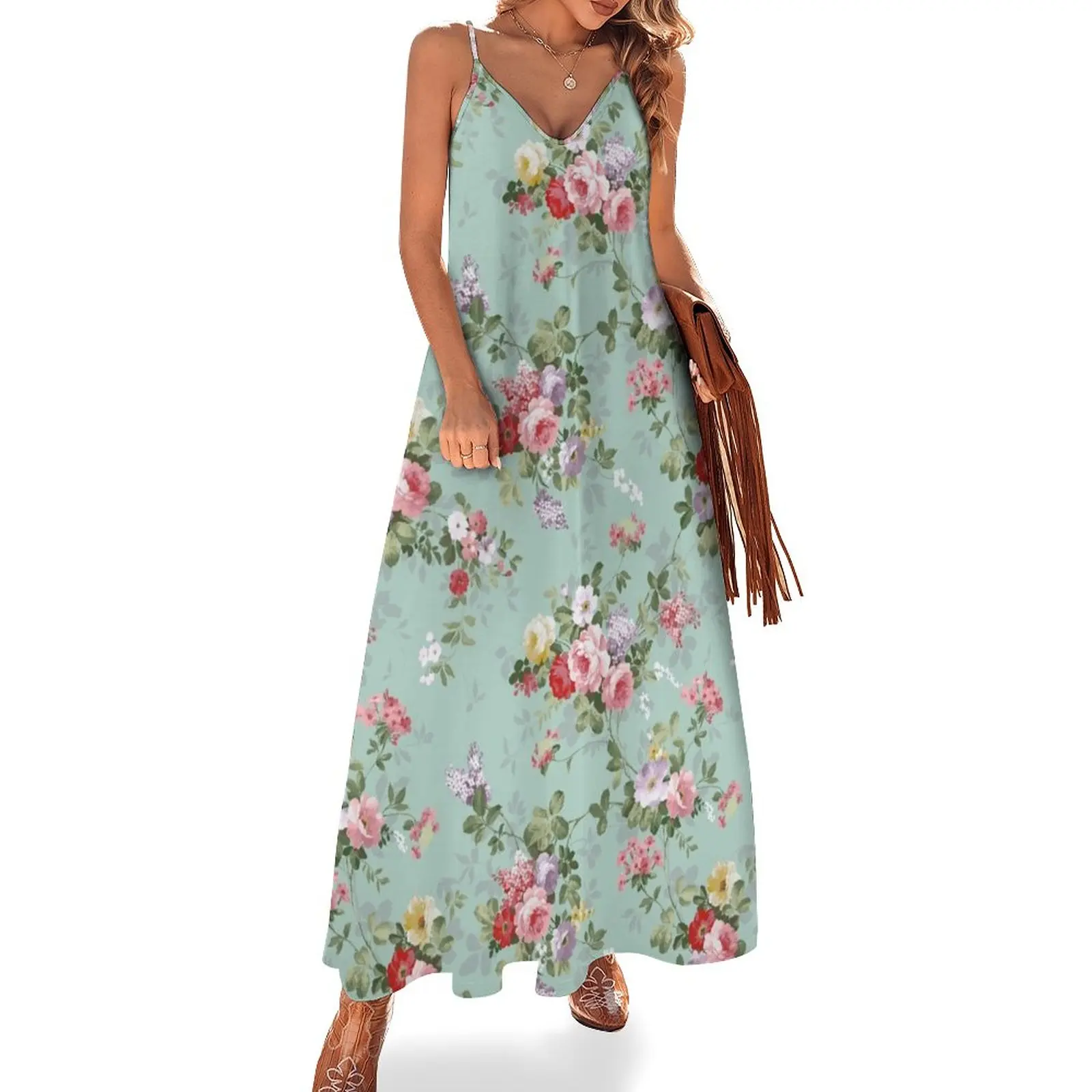Chic elegant pink roses beautiful flowers pattern Sleeveless Dress prom ...