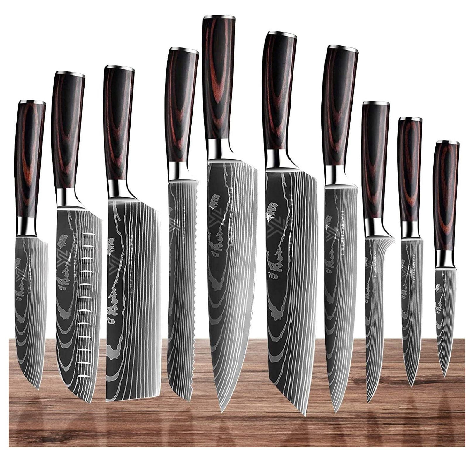 ChicCrest 10 Pcs Kitchen Knive Set Japanese Damascus Pattern Stainless ...