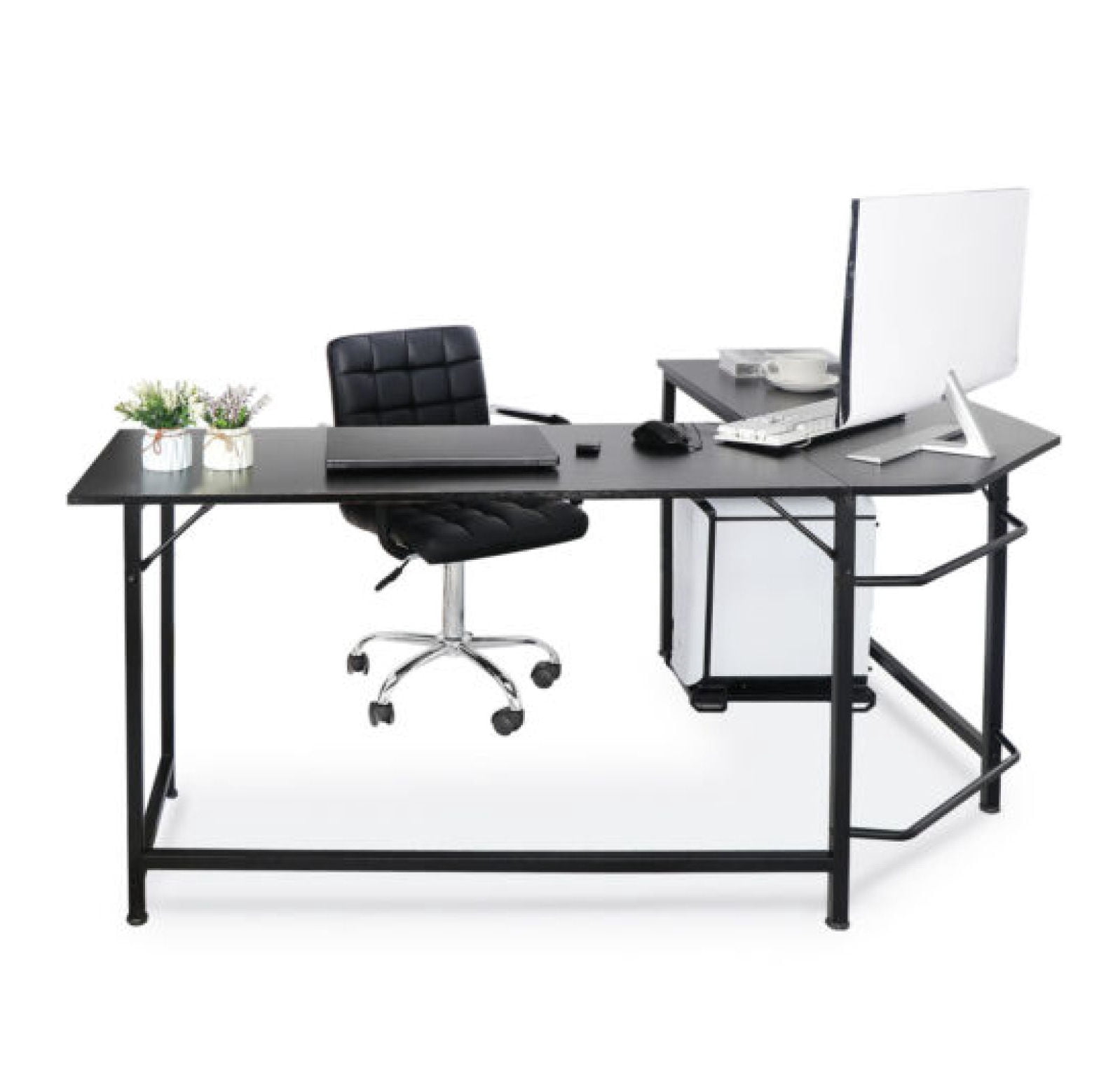 ChicCrest 66" Modern L-Shaped Computer Desk Large Workstation PC Stand ...