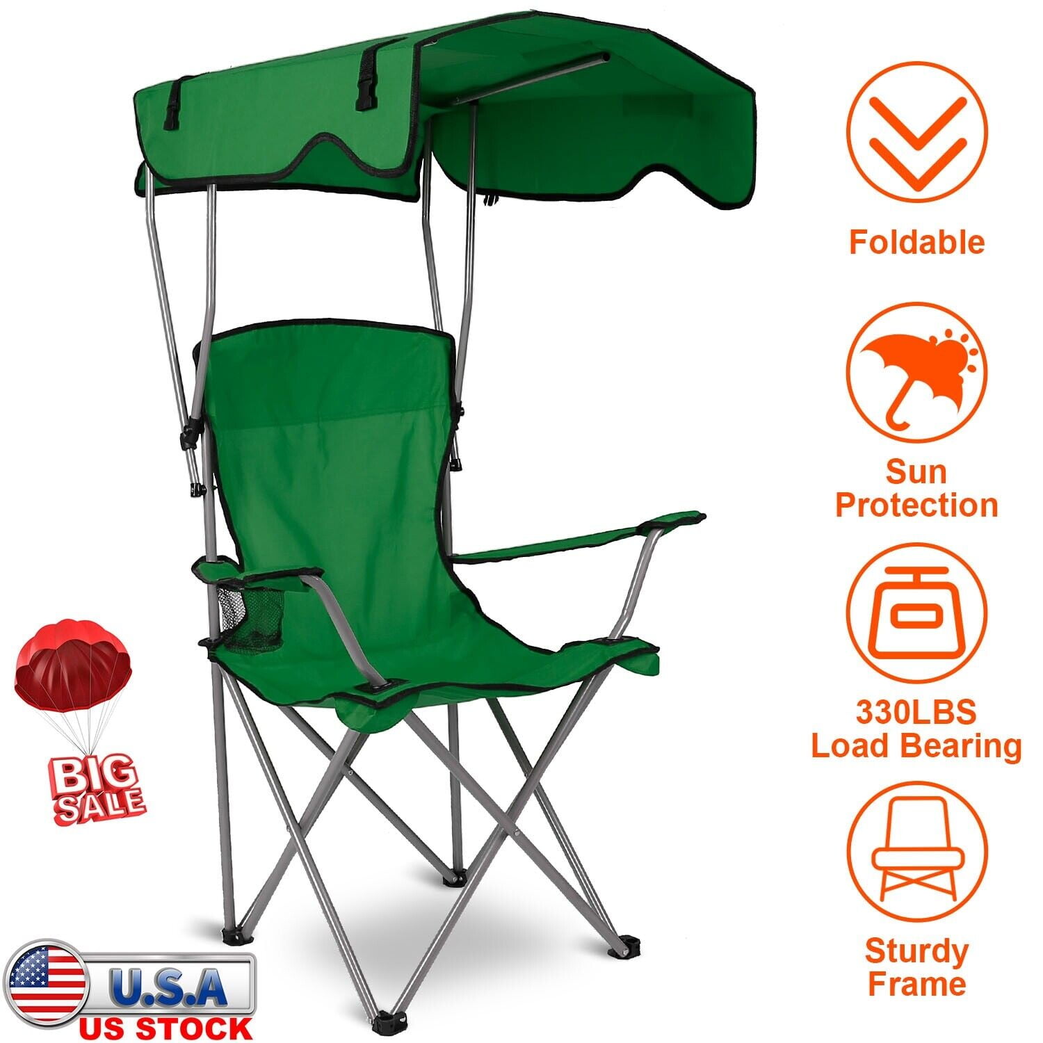 ChicCrest Elevon Camp Chairs with Shade Canopy Chair Folding Camping ...