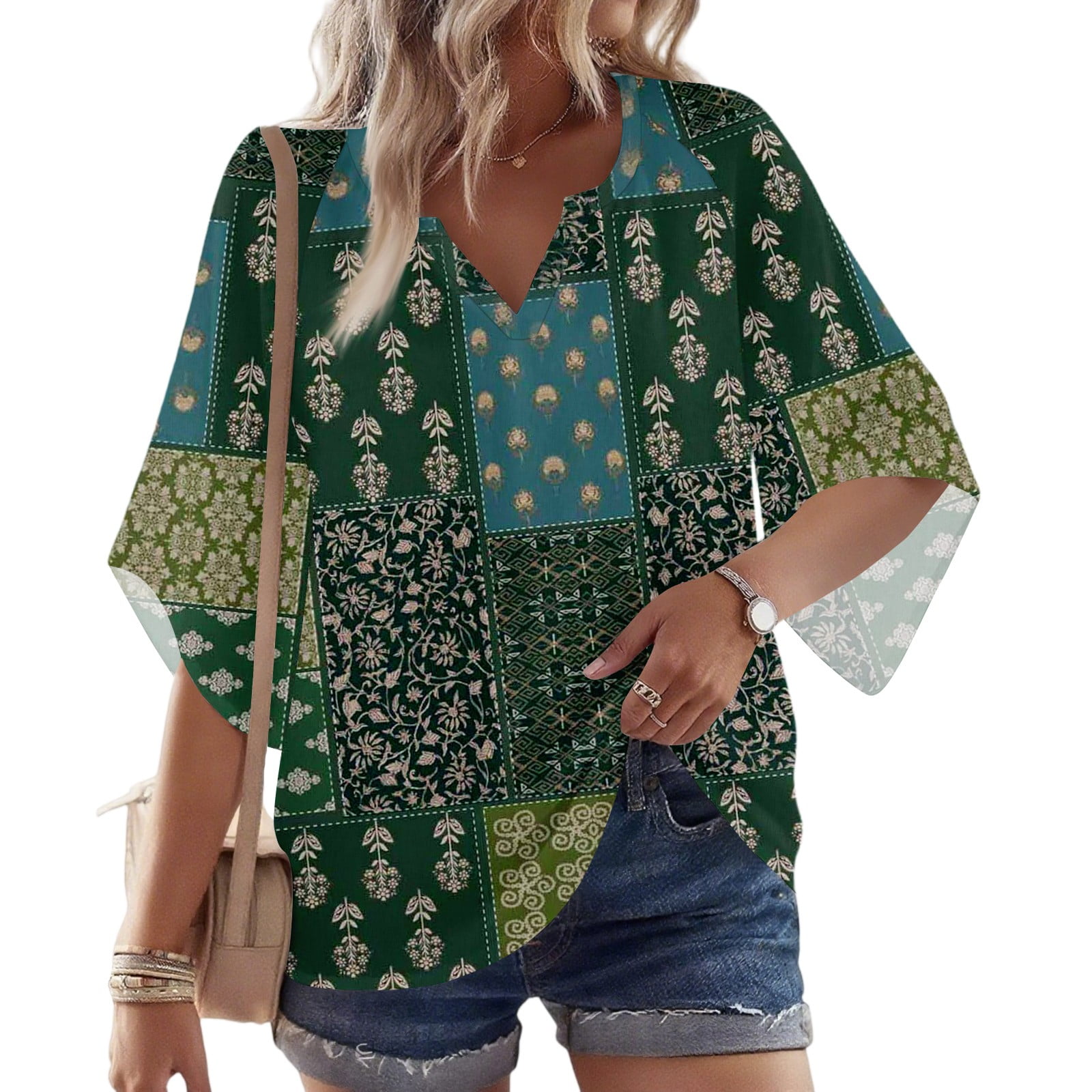 ChicHaven Boho Tops for Women 2025 Womens Bell Sleeve Summer Fall V ...