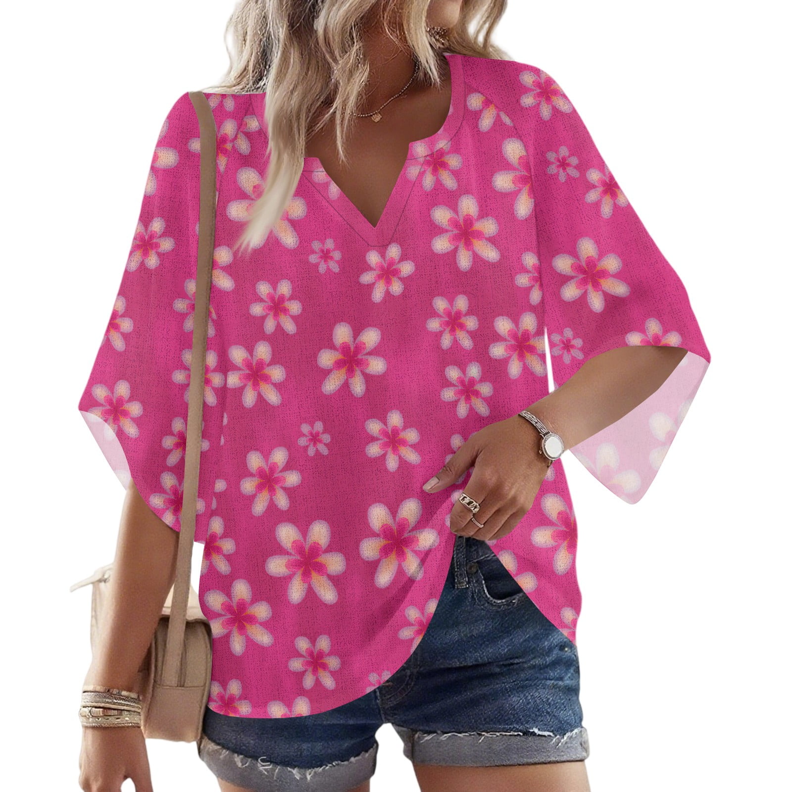 ChicHaven Ladies Tunic Tops and Blouses 3/4 Sleeve Dressy Casual V Neck ...