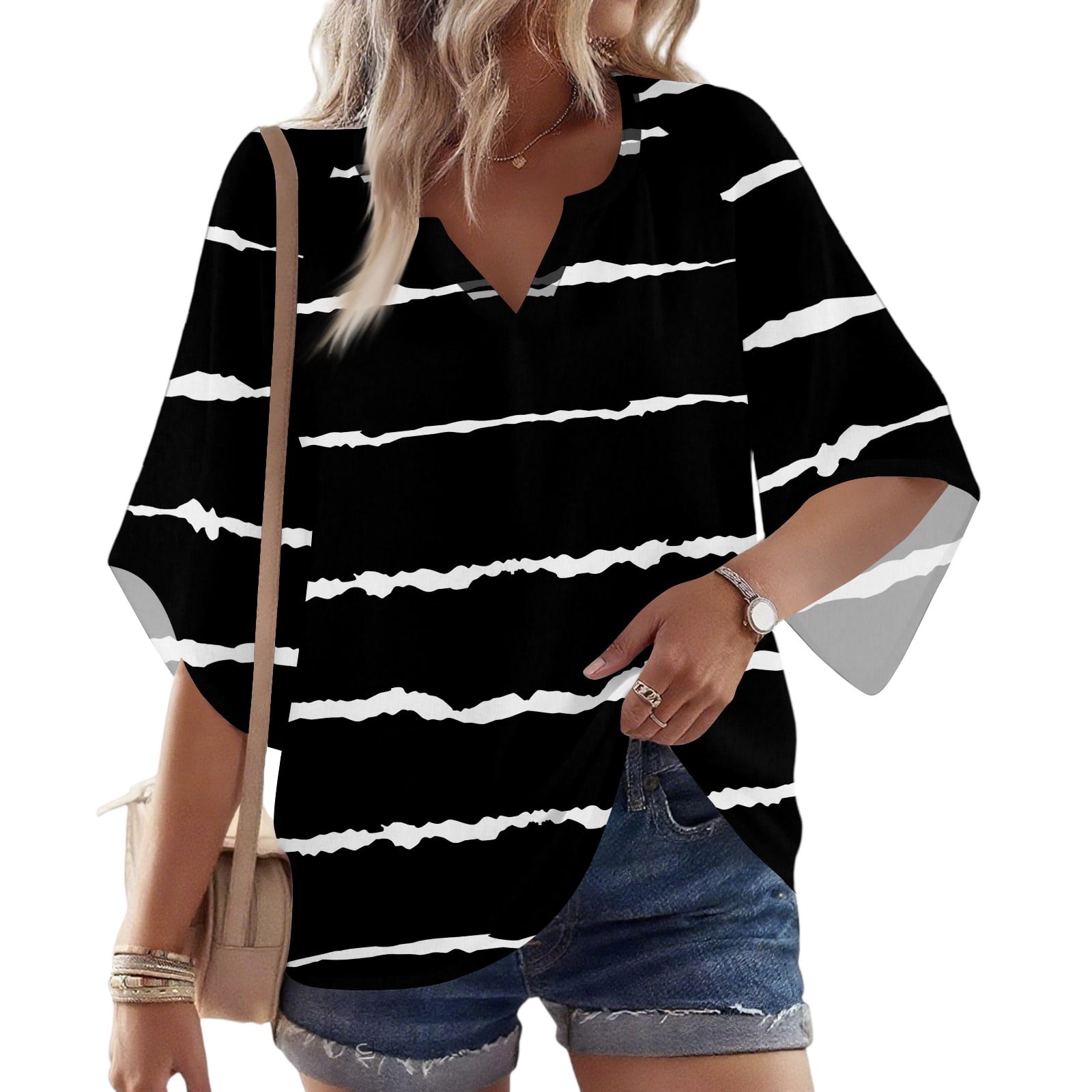 ChicHaven Womens Shirts Dressy Casual 3/4 Sleeve Dressy Casual V Neck ...