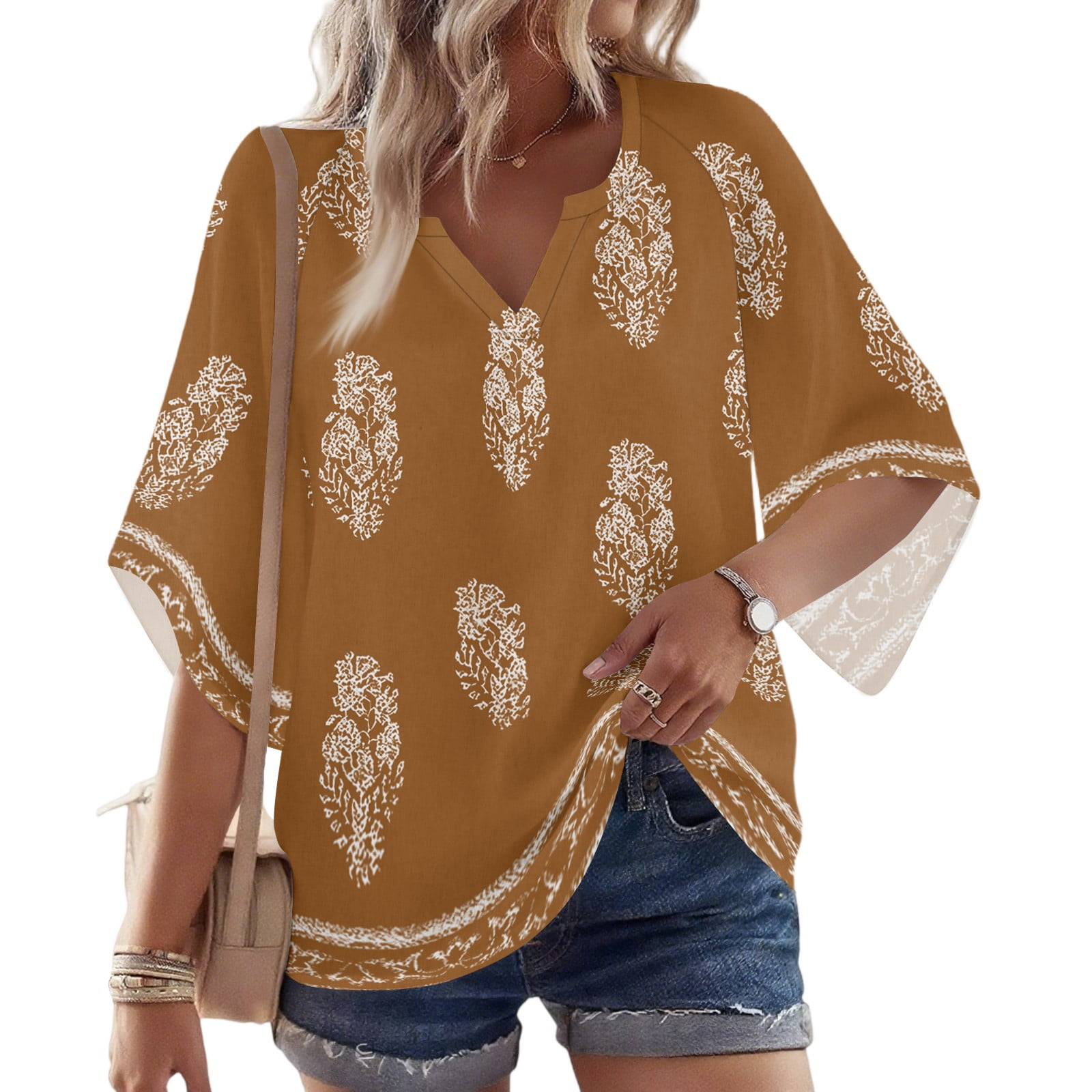 ChicHaven Womens Tops Dressy Casual Womens Bell Sleeve Summer Fall V ...