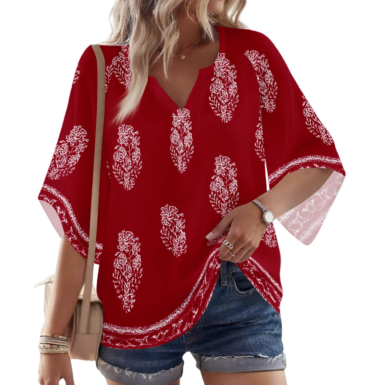 ChicHaven Womens Tops Dressy Casual Womens Bell Sleeve Summer Fall V ...