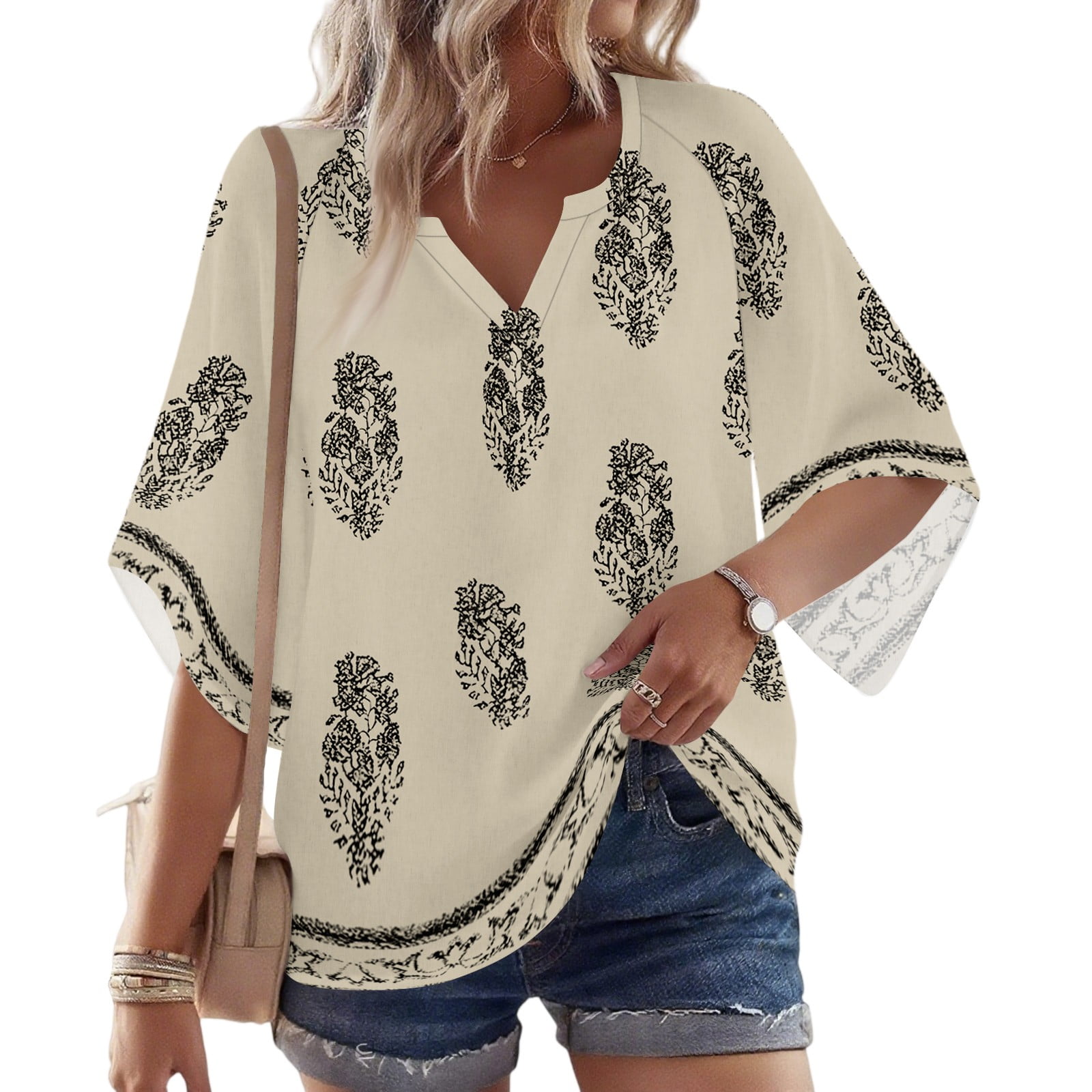 ChicHaven Womens Tops Dressy Casual Womens Bell Sleeve Summer Fall V ...