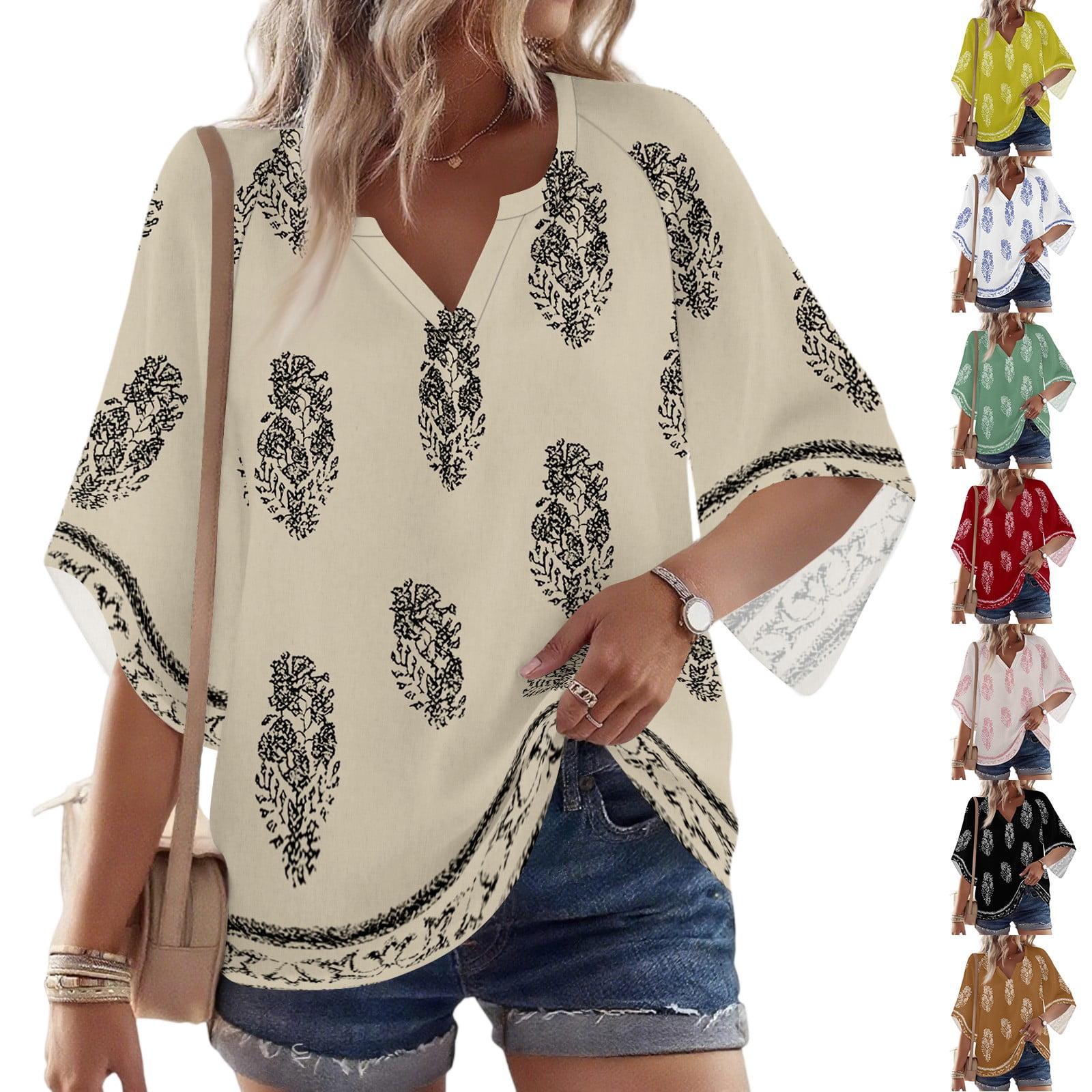 ChicHaven Womens Tops Dressy Casual Womens Bell Sleeve Summer Fall V ...