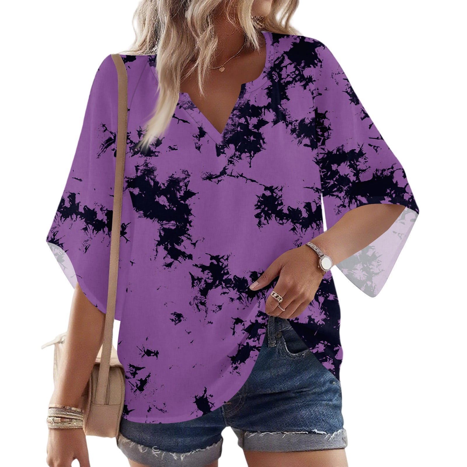 ChicHaven Work Tops for Women Business 3/4 Sleeve Dressy Casual V Neck ...