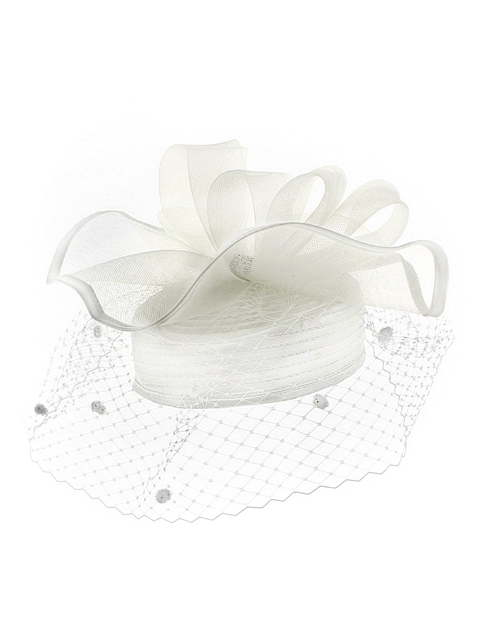 ChicHeadwear Satin Braid Pill Box Hat w/ Mesh Bow - White - Walmart.com