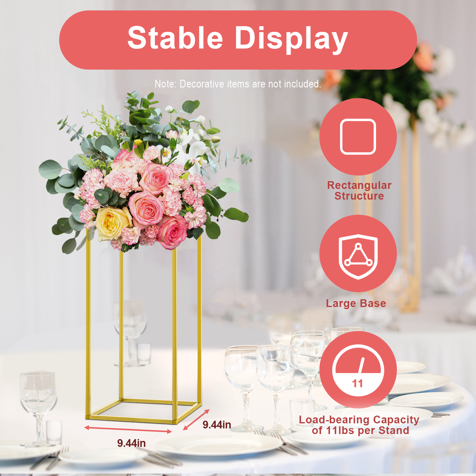 ChicHomey 10-Piece Gold-Tone IModern Flower Stand Set,Metal Rectangular ...