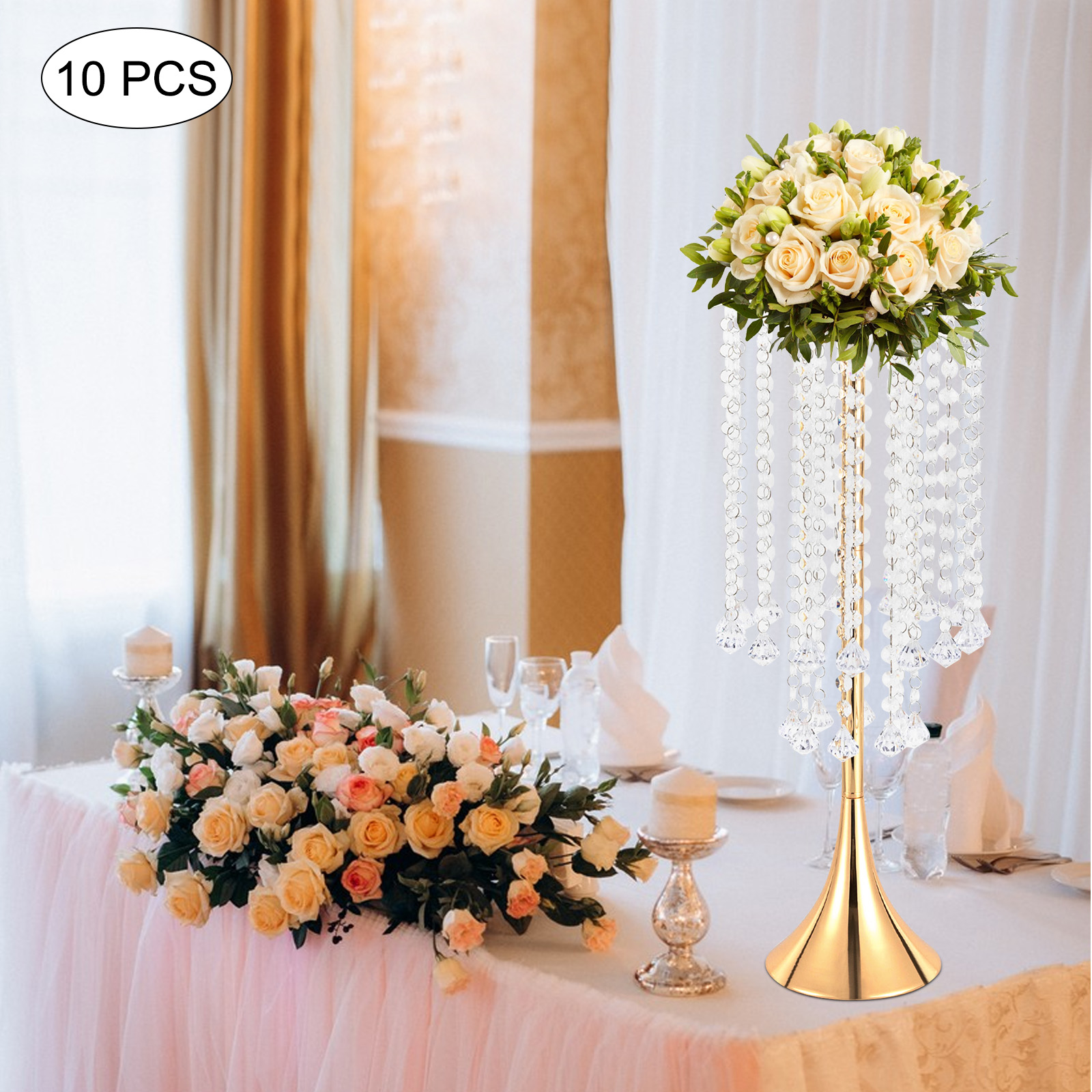 Dwellnix 10x Gold Flower Vases Trumpet Tall Vase Wedding Centerpieces ...