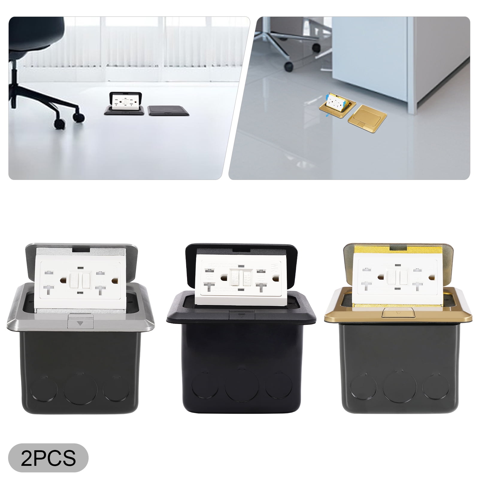 ChicHomey 2PCS Pop Up Floor Socket Set, Dual 20A US Sockets, Waterproof ...