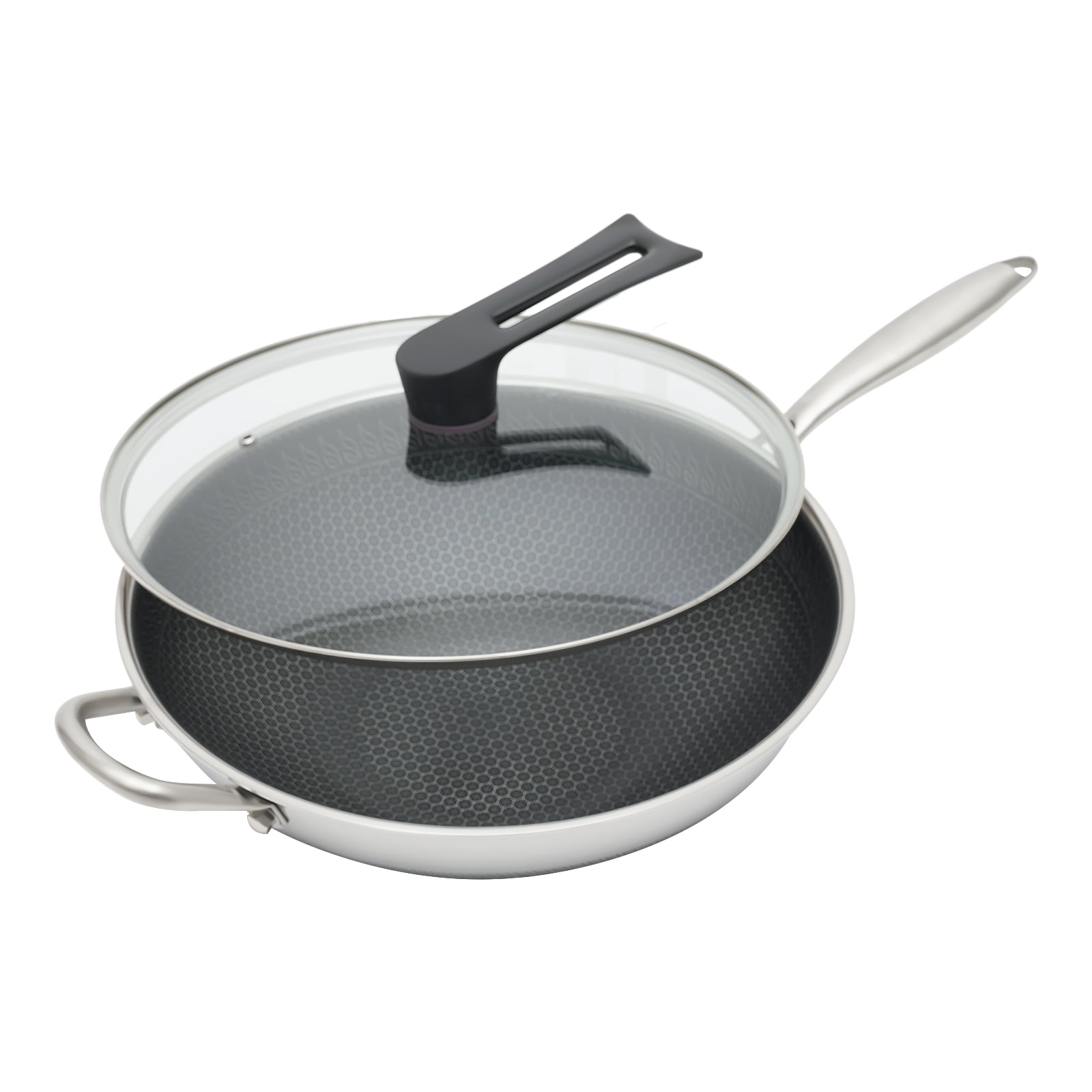 ChicHomey 316 Stainless Steel Wok with Lid, Honeycomb Cooking Frying ...