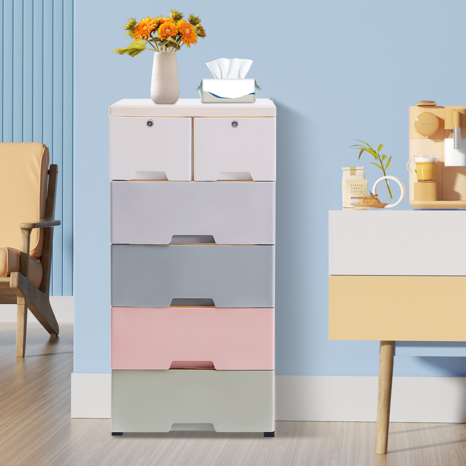 ChicHomey 6-Drawer Storage Cabinet,Lockable Storage Cabinet Drawers ...