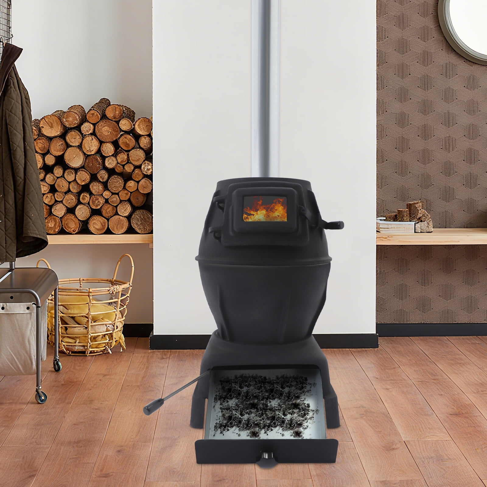 ChicHomey 6-Piece Chimney Pipe Cast Iron Wood Stove,Multi-Fuel Heater ...