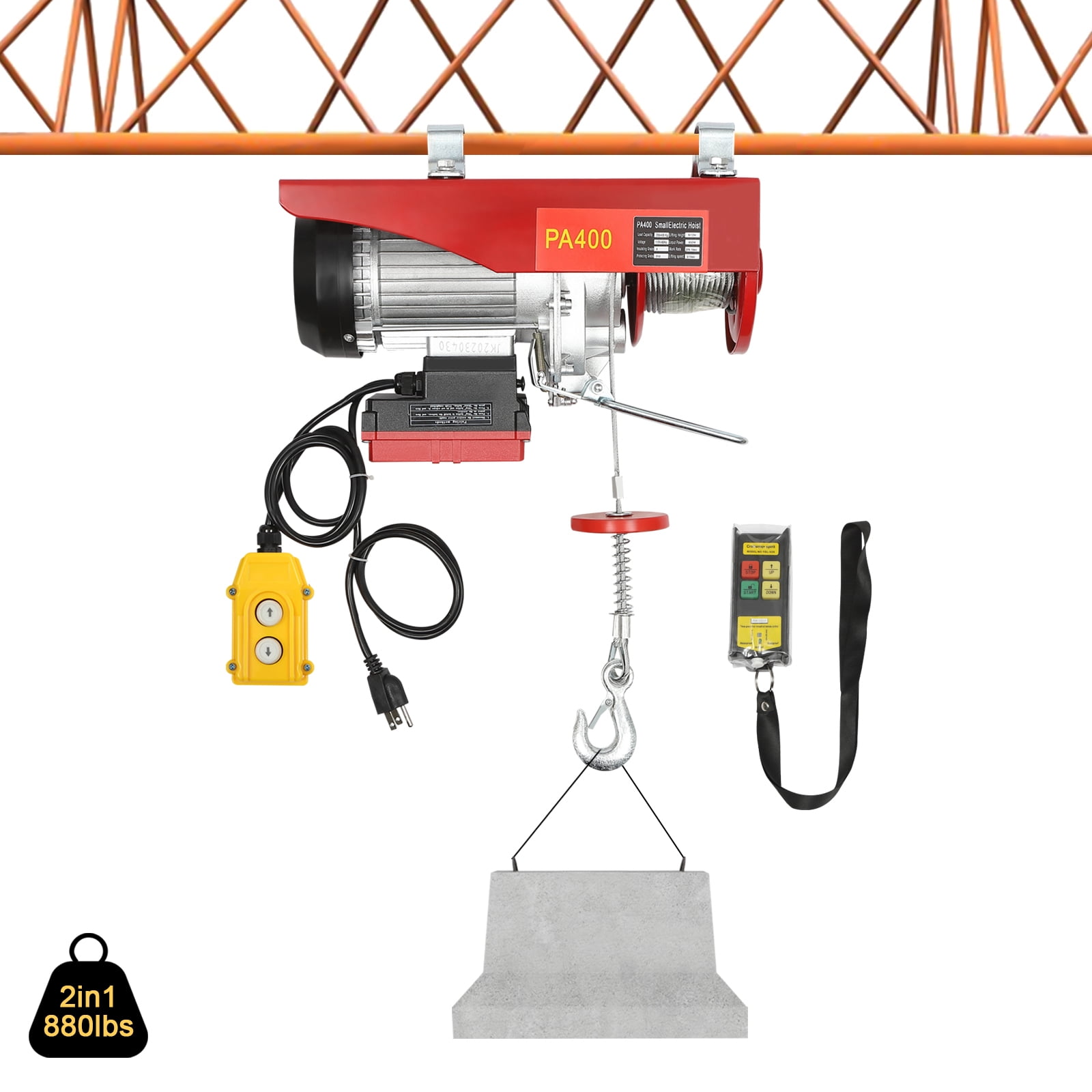 ChicHomey 850W Electric Winch Hoist with 440 lbs Capacity, Dual Cable ...