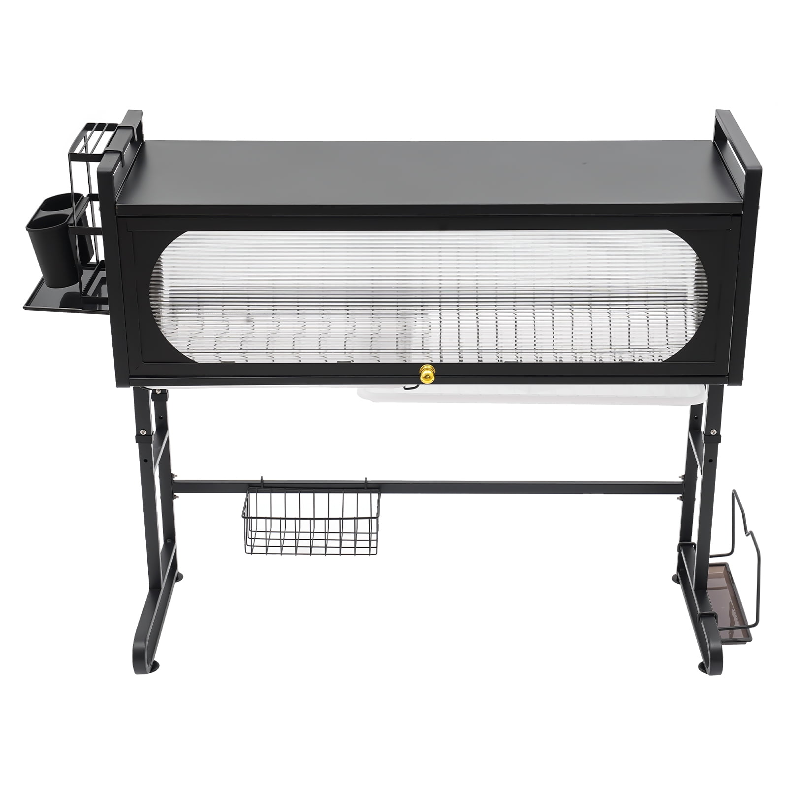ChicHomey Black Dish Drying Rack with Cabinet 2-Tier Carbon Steel Dish ...