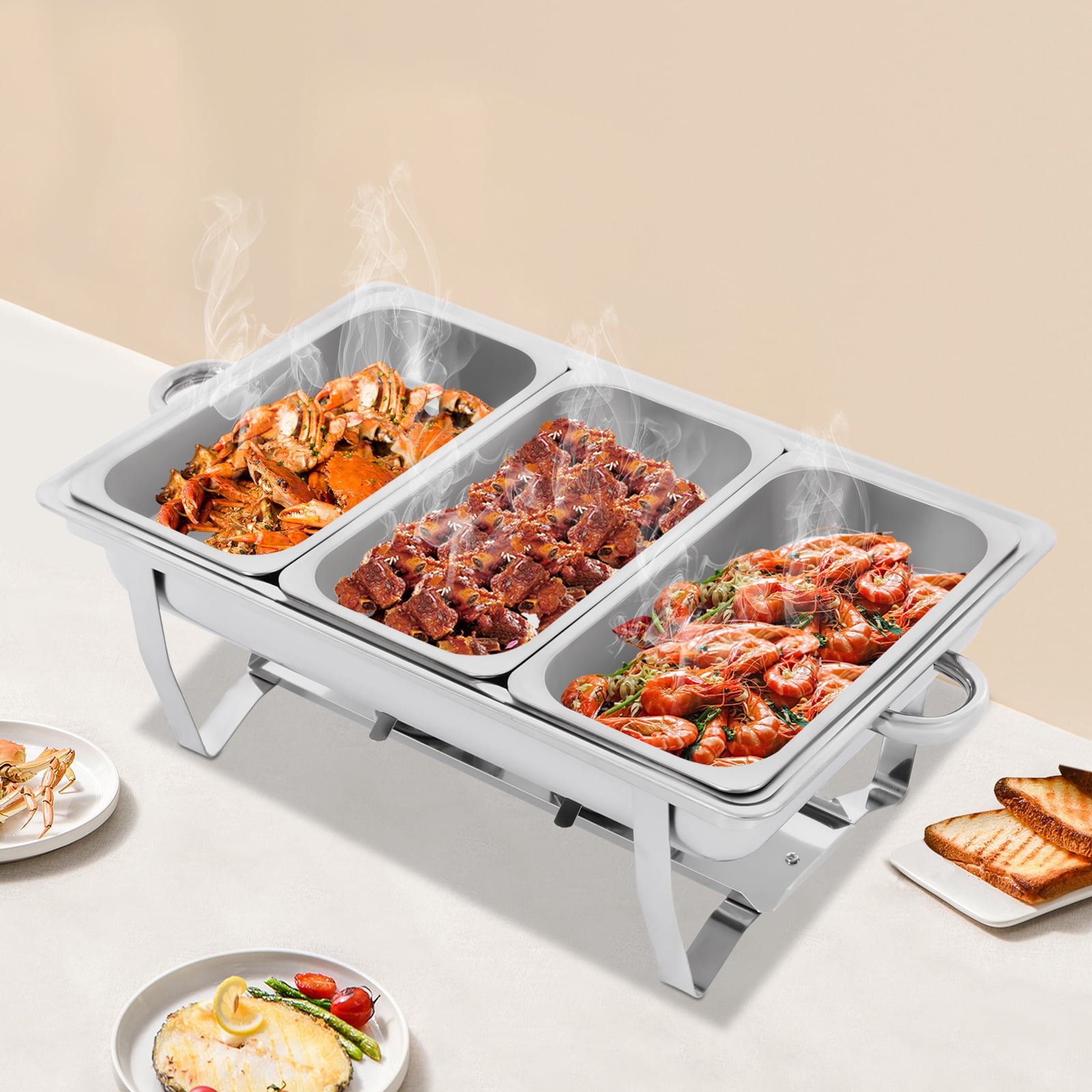 ChicHomey Chafing Dish Buffet Set Foldable 3-Compartment Chafing Dish ...