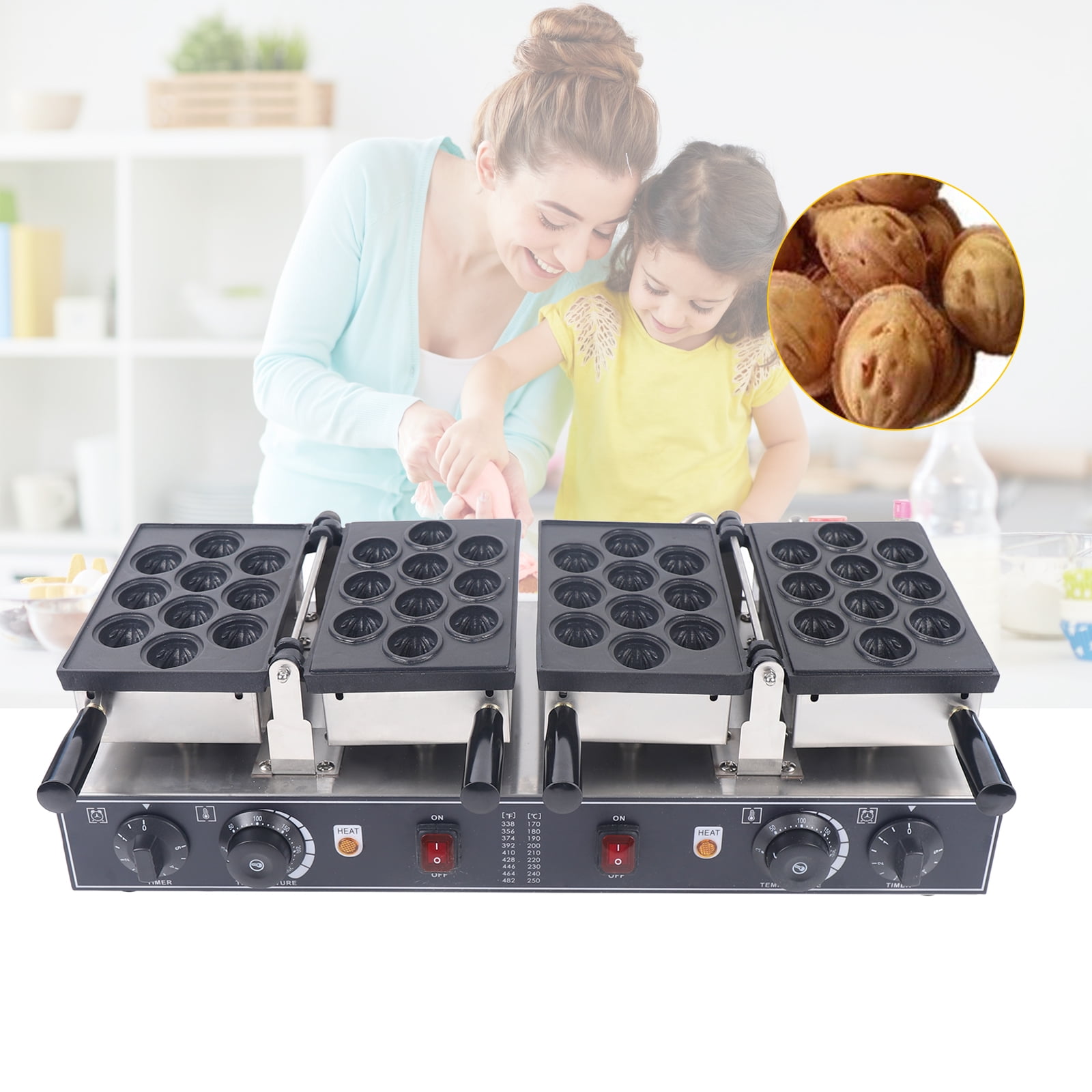 ChicHomey Dual-Plate Walnut Shaped Waffle Maker- 20 Slot Non-Stick ...