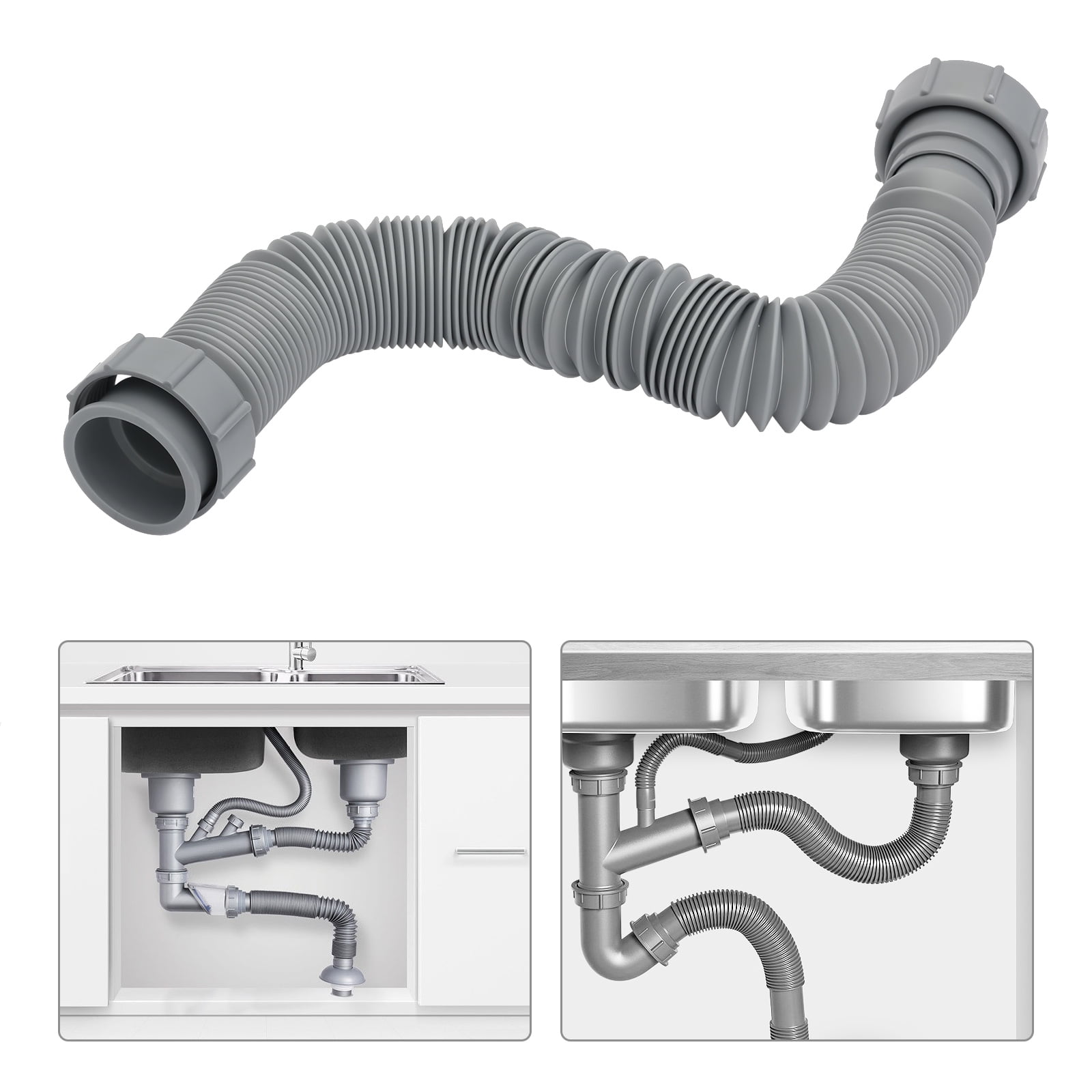 ChicHomey Flexible Sink Drain Pipe,1-1/2 P-trap with Adapter,11-29 Inch ...