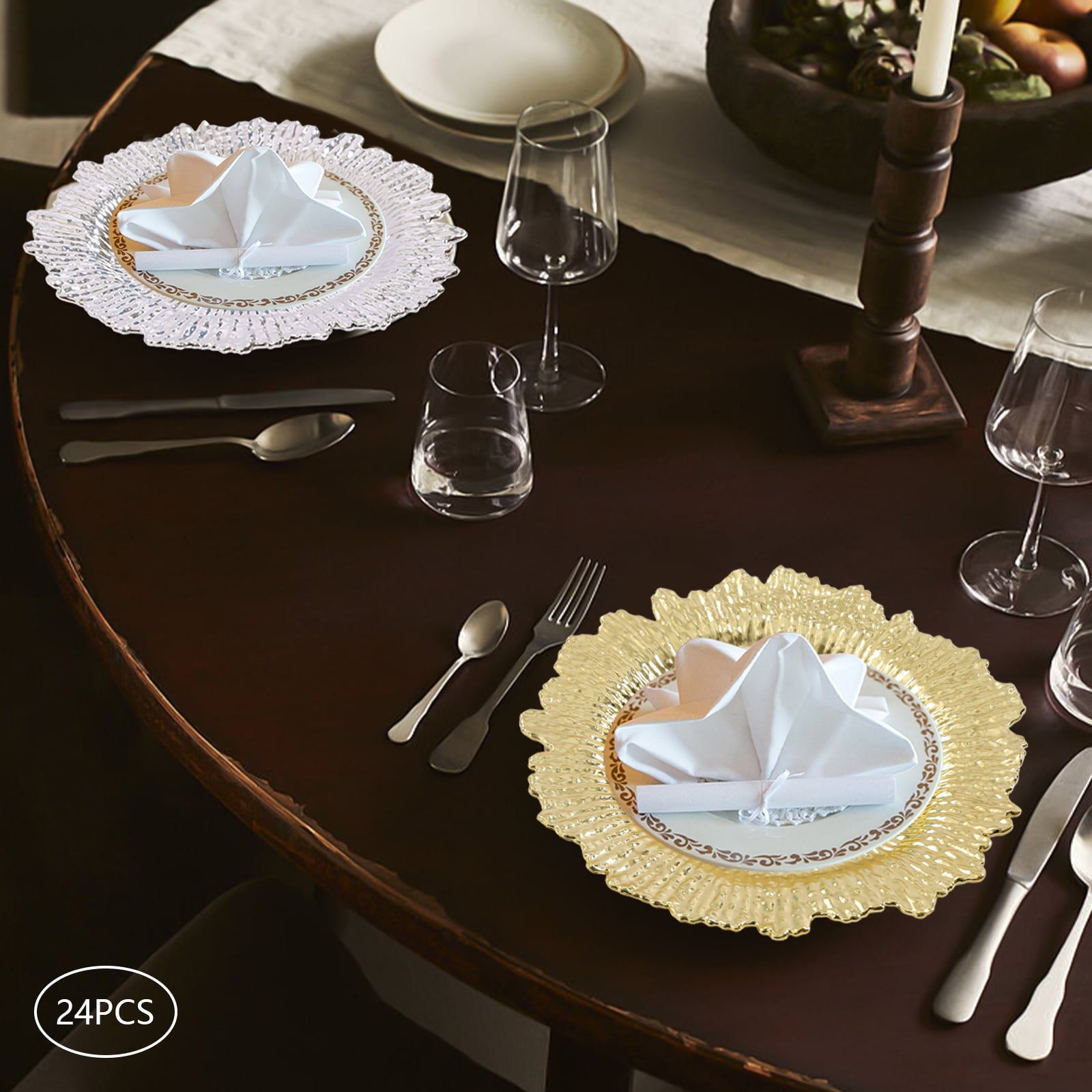 ChicHomey Gold/Silver Charger Plates Set of 24 with Unique Coral Reef ...