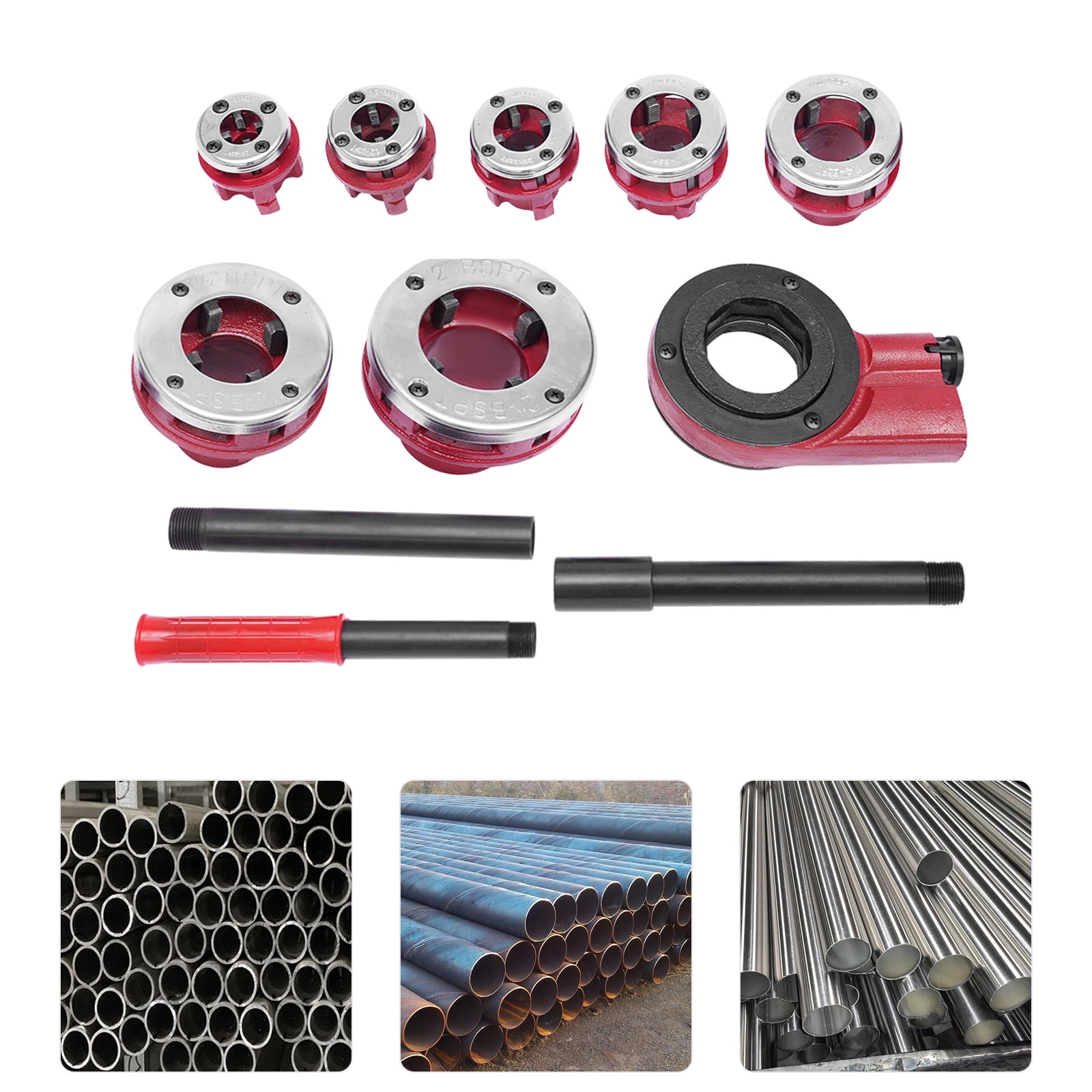 ChicHomey Heavy-Duty Pipe Threader Ratchet Kit, 7 BSPT Dies, Manual Operation, Carbon Steel ...