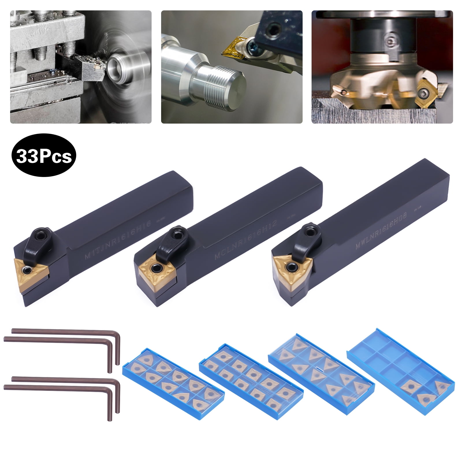 ChicHomey Metal Lathe Tools with 33 Carbide Inserts, Tungsten Steel ...