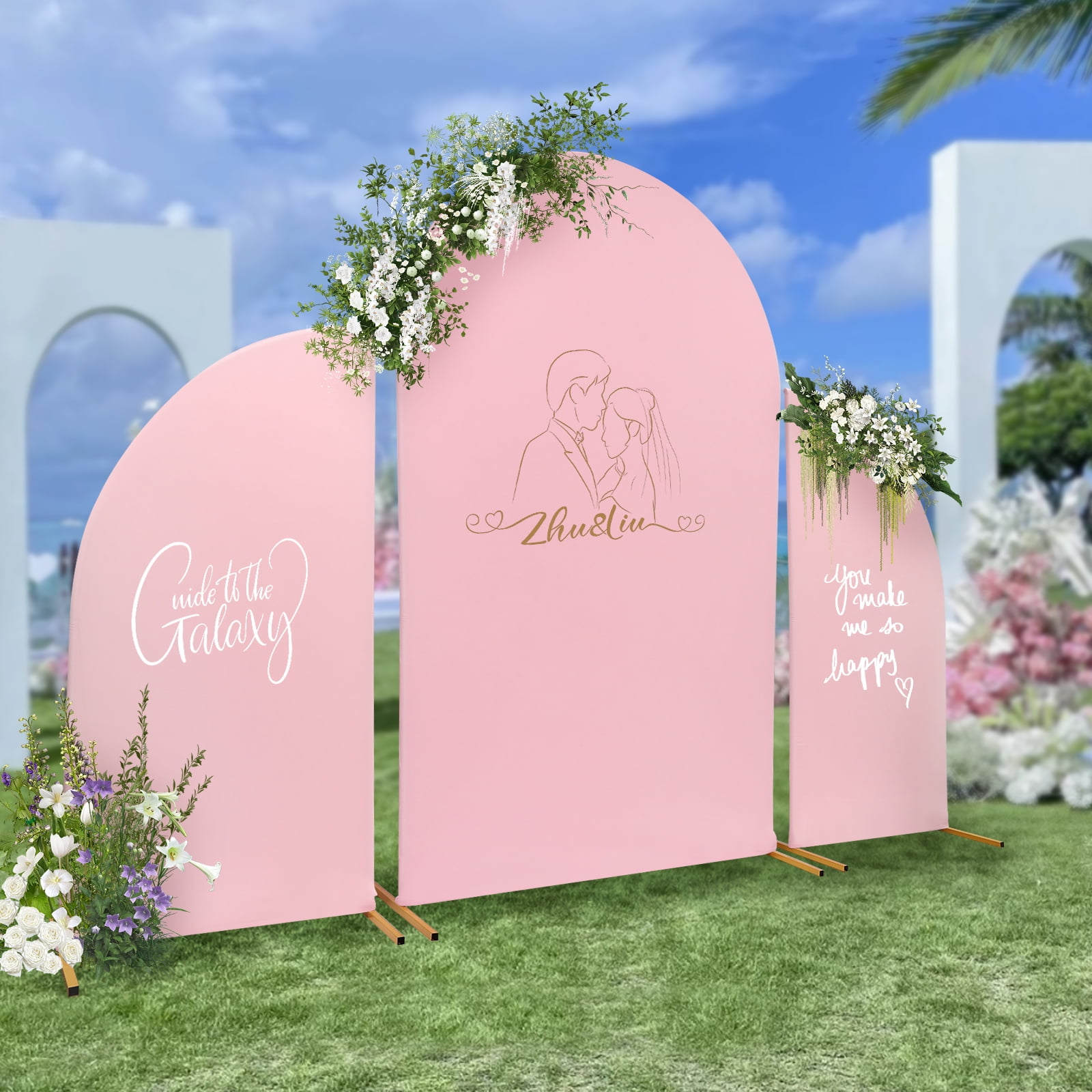 Dwellnix Pink Wedding Arch Cover Golden Wedding Arch Backdrop Stand Set ...