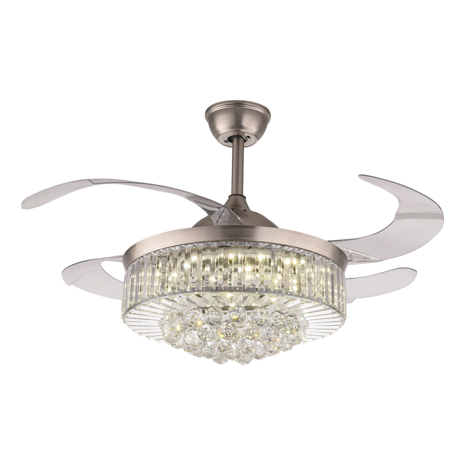 ChicHomey Silver Crystal LED Chandelier Invisible Ceiling Fan Light ...
