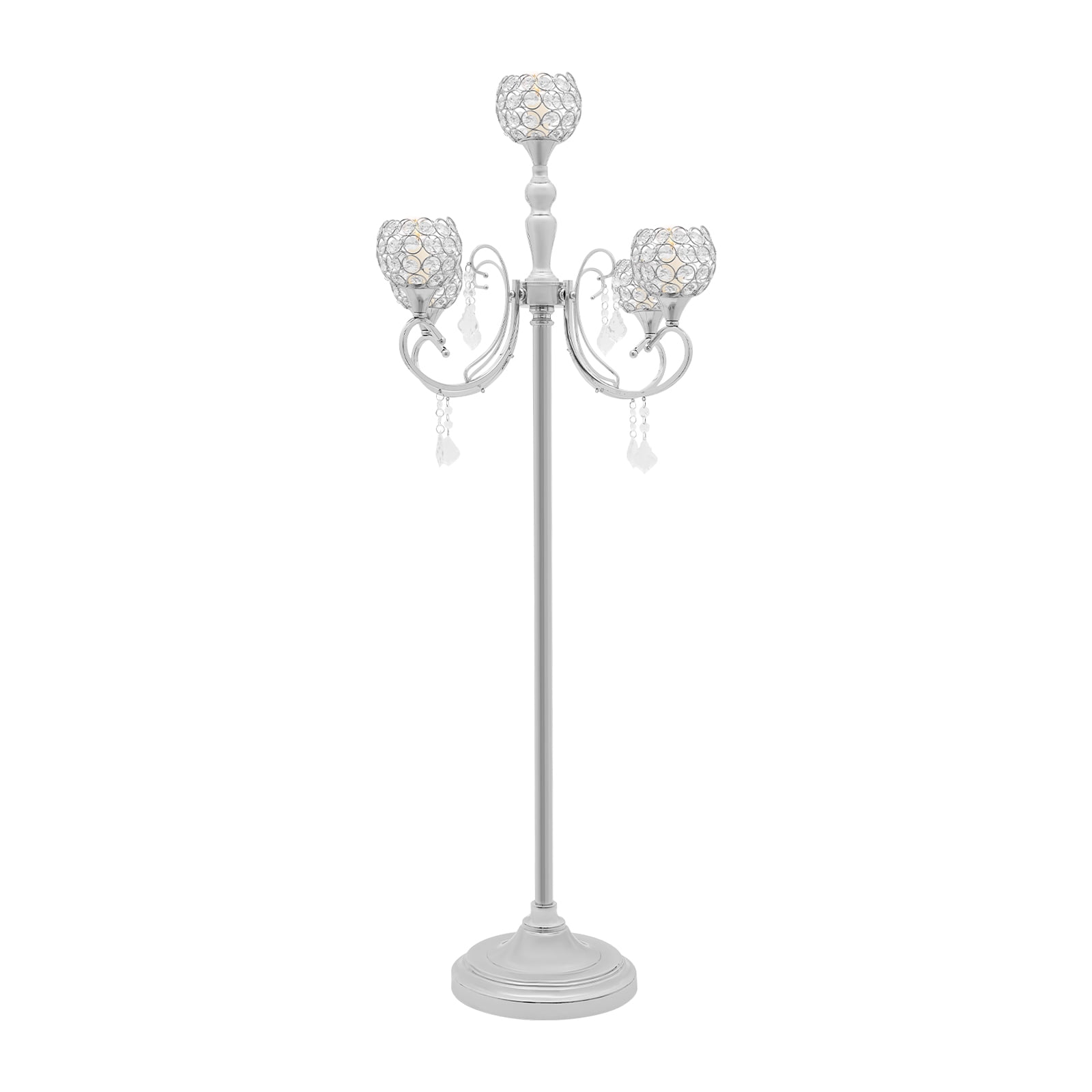 ChicHomey Silver Five-Armed Crystal Candle Holder, Freestanding ...