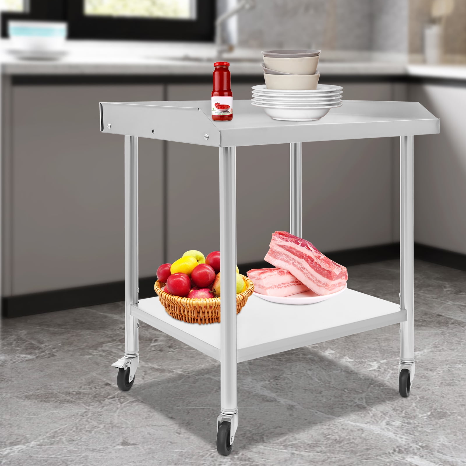 ChicHomey Stainless Steel 2-Tier Work Table, 500kg Load Capacity ...