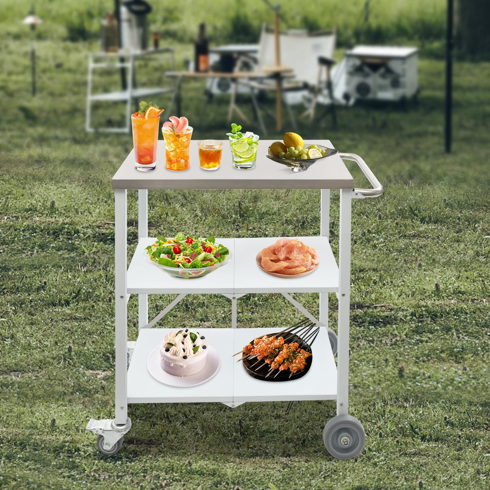 ChicHomey Versatile 3-Tier Folding Cart, 440.92lbs Load Capacity ...