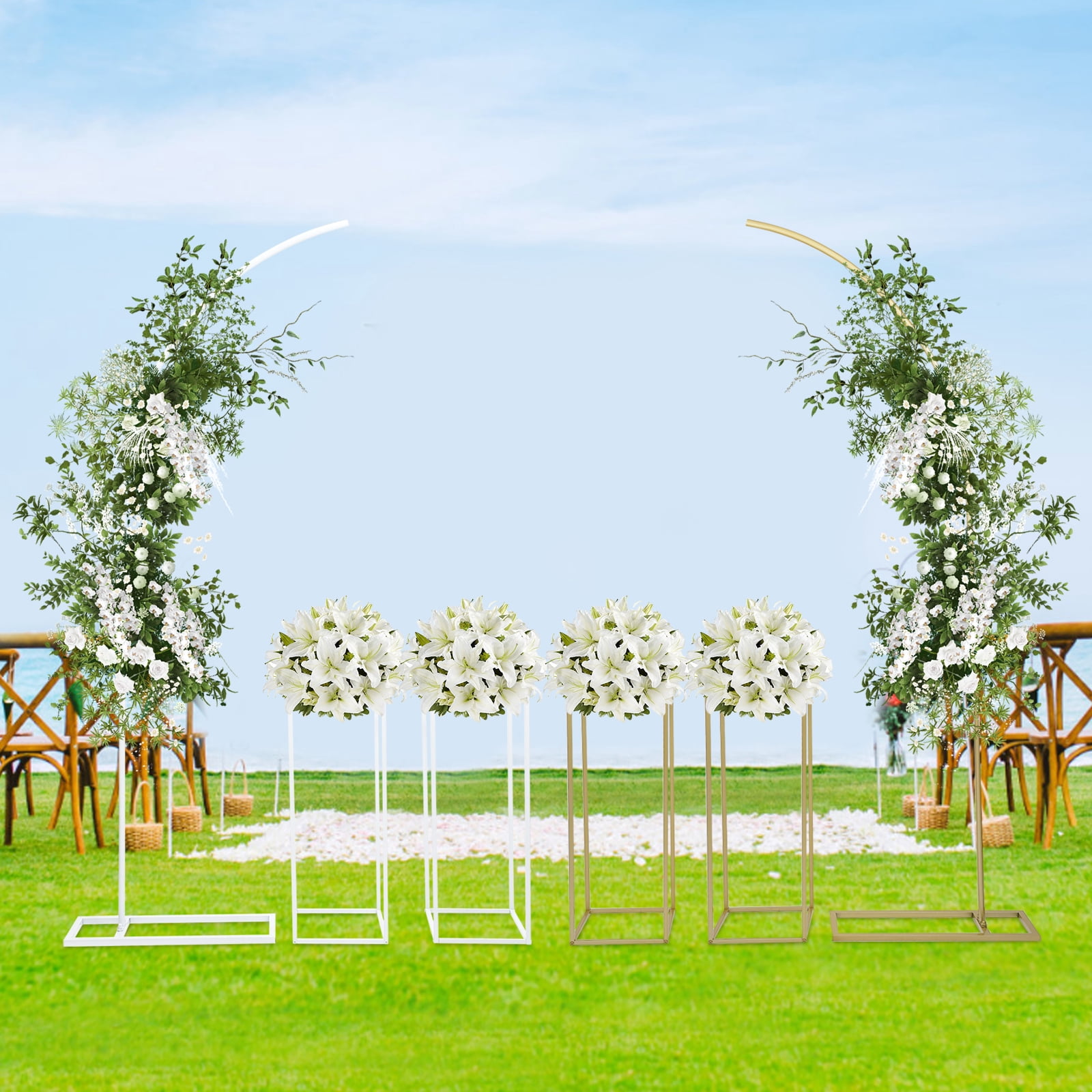 ChicHomey Versatile Wedding Arch and 2 Rectangular Stands, Strong Steel ...