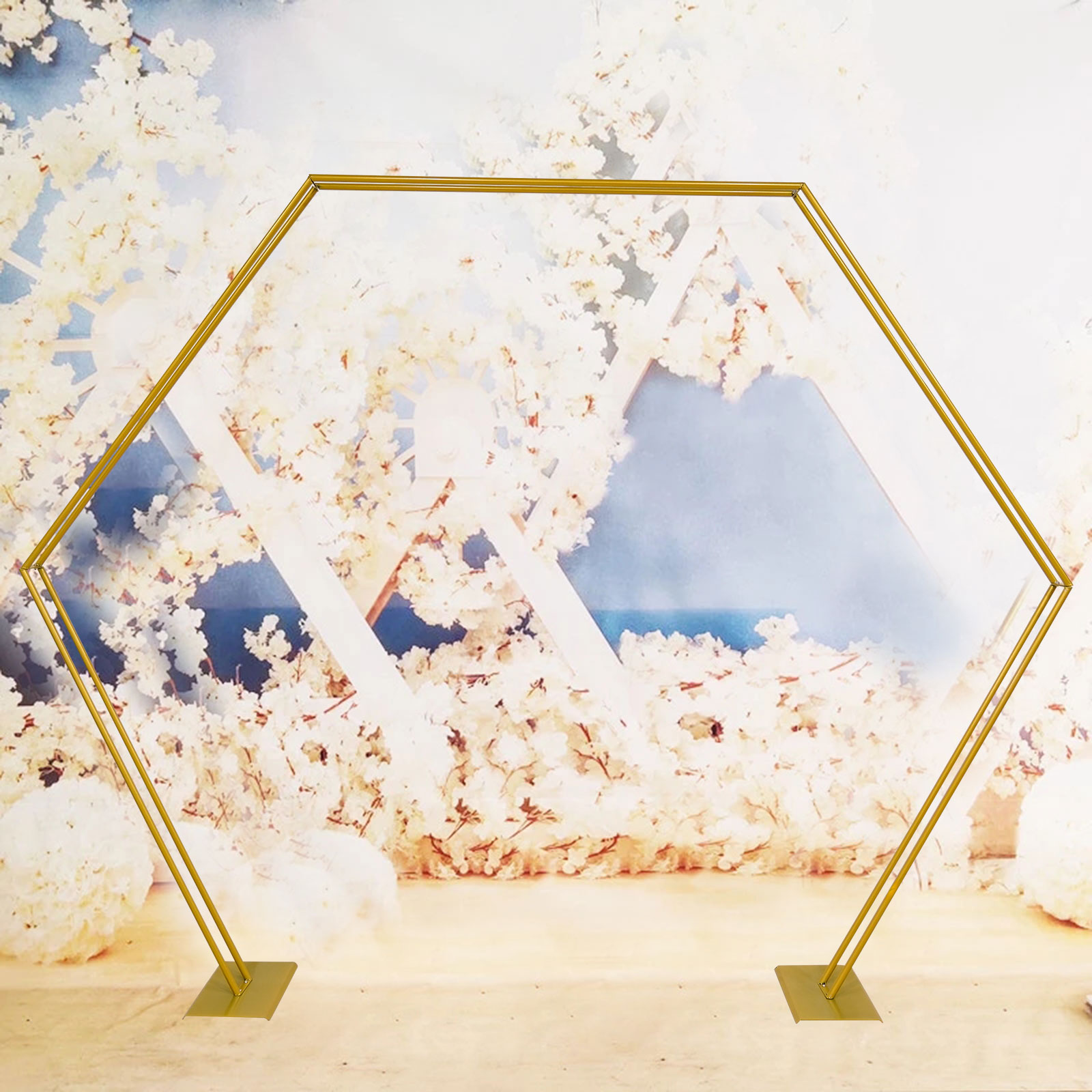 Dwellnix Wedding Free Standing Arch Frame Hexagon Backdrop Gold ...