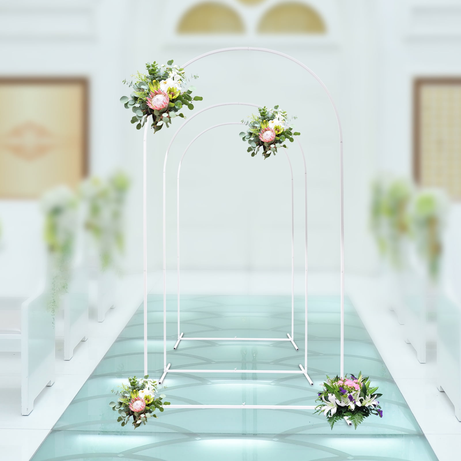 ChicHomey White Metal Wedding Arch Backdrop Stand Set 3 Arched Door ...