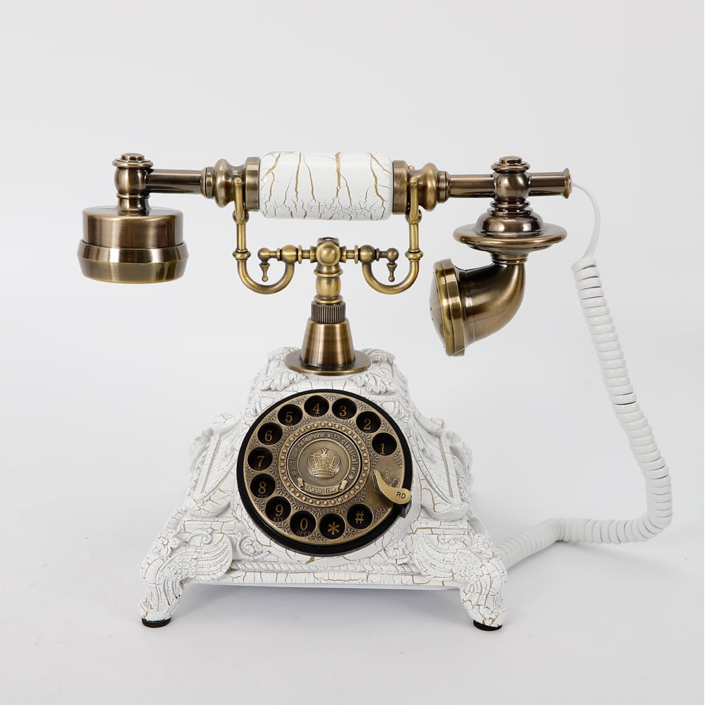 ChicHomey White Vintage Landline Phone Desk Telephone Rotary Phone Home ...