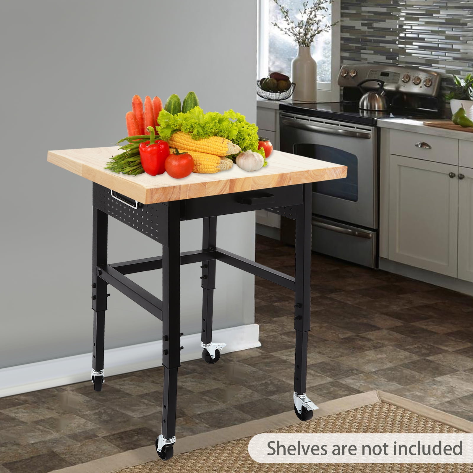 ChicHomey x 24" Rubber Wood Butcher Block Workbench Adjustable ...