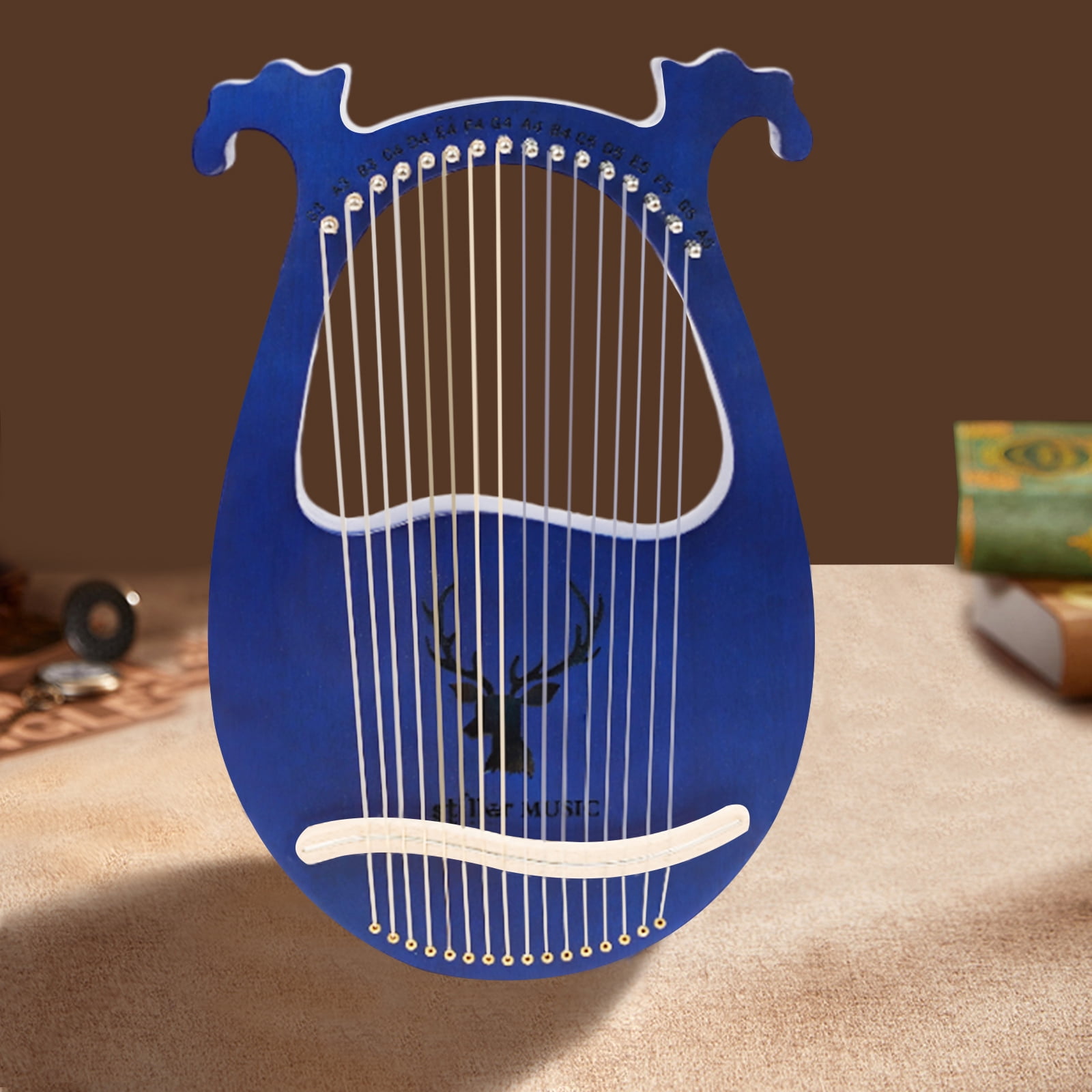 ChicHomey16-String Blue Mahogany Lyre Harp with Deer Horn Design,16 ...