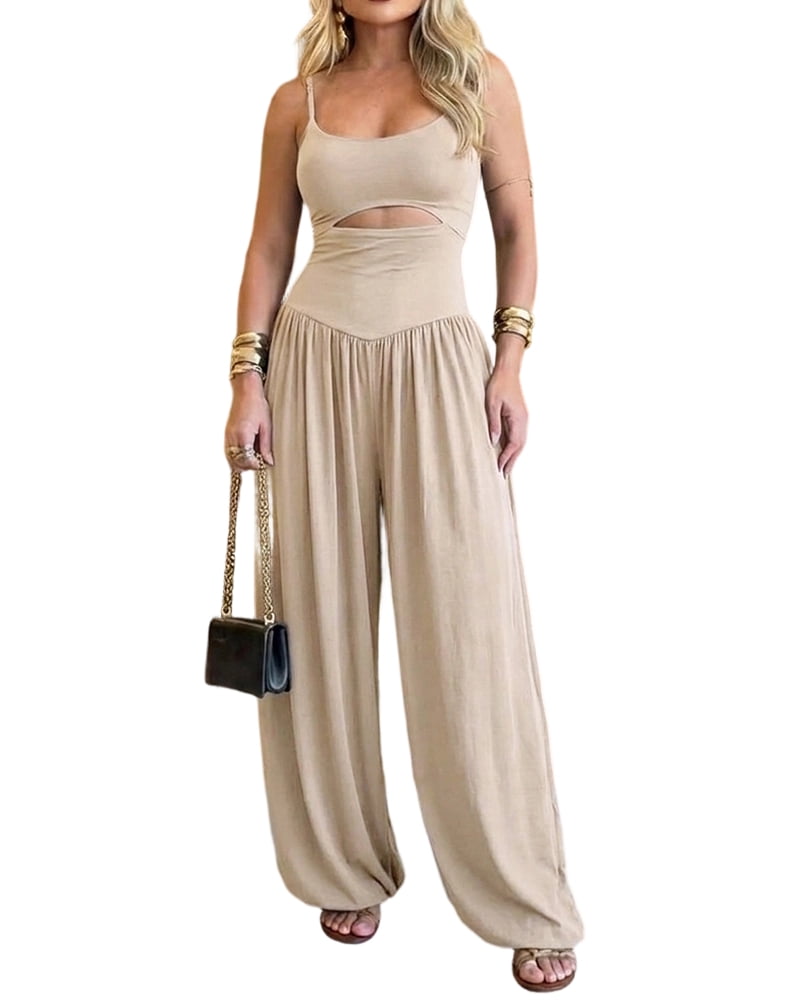 ChicMe Jumpsuits for Women Spaghetti Strap Sleeveless Cut-Out Waist ...