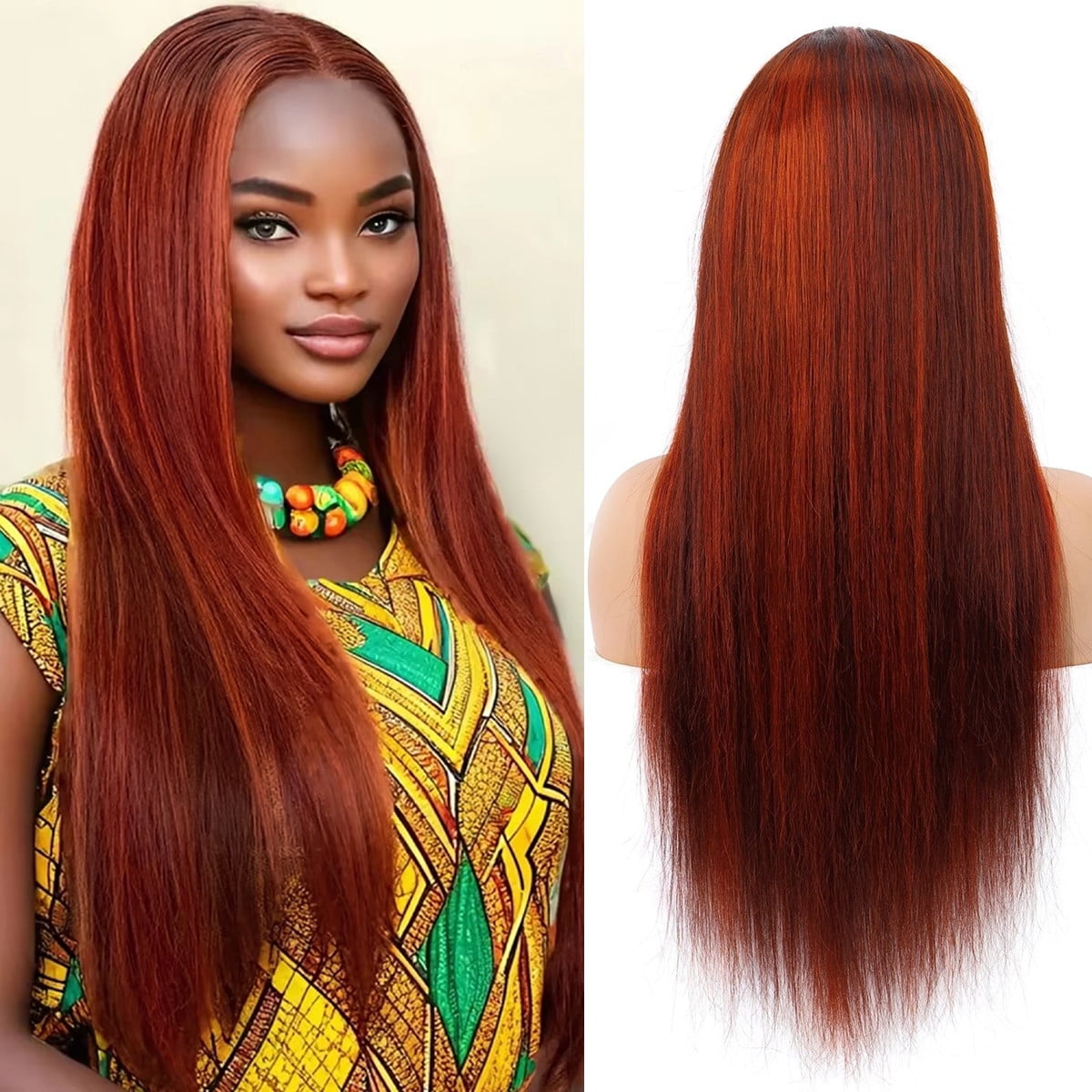 ChicRosa P4/350 Straighte Lace Front Wigs Human Hair Brown Ginger ...