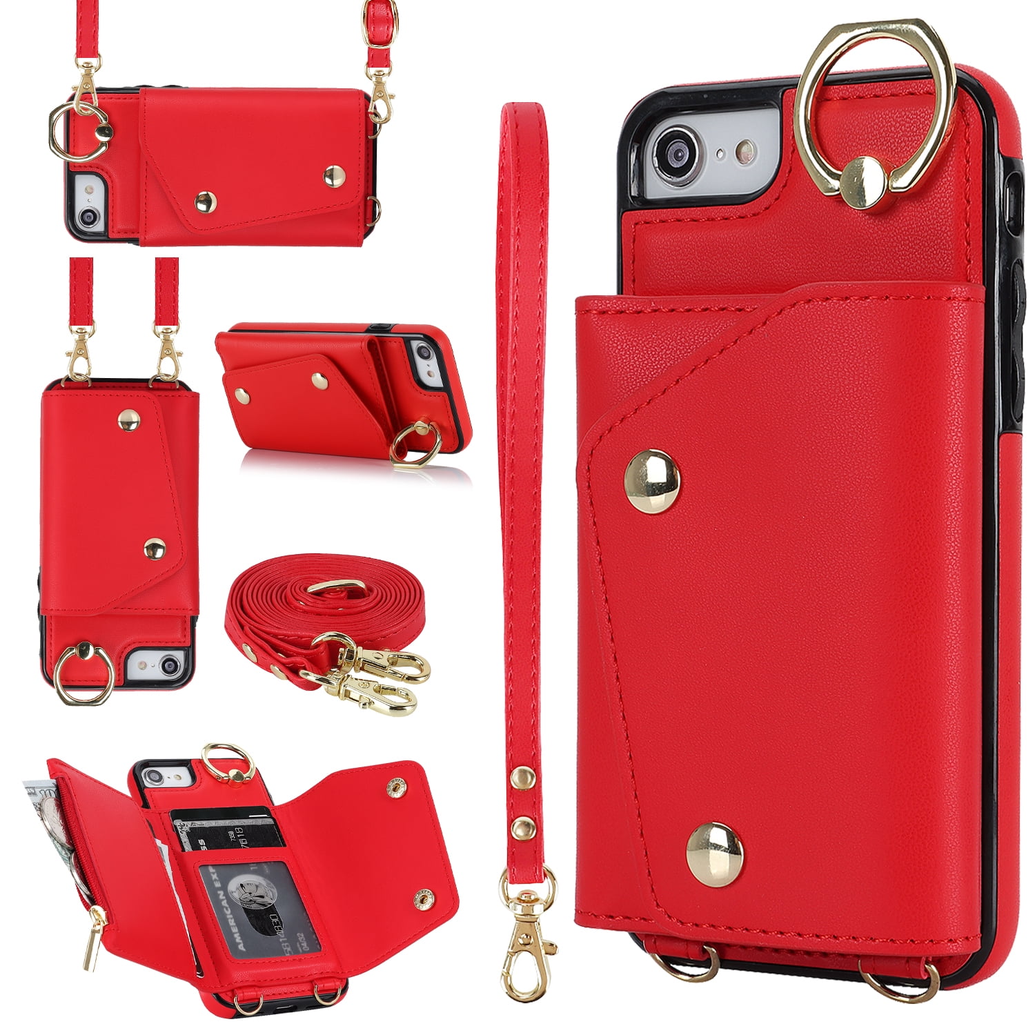 ChicShell Wallet Case for Apple iPhone SE 2022/2020 3rd 2nd Gen/ iPhone 8 7, Crossbody Shoulder ...