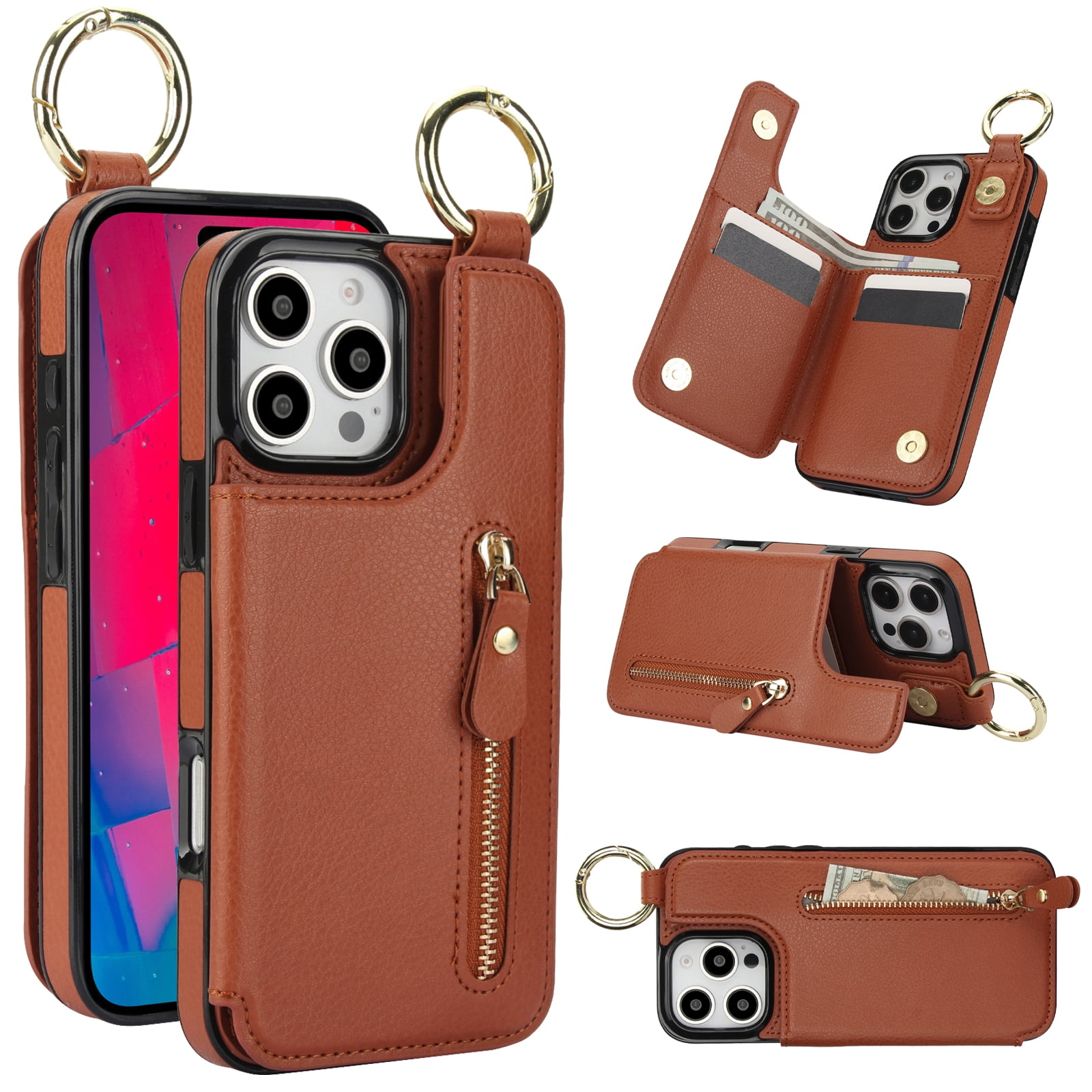 ChicShell Zipper Phone Case for iPhone 15 Pro Max with Ring, PU Leather Flip Wallet Phone Case ...