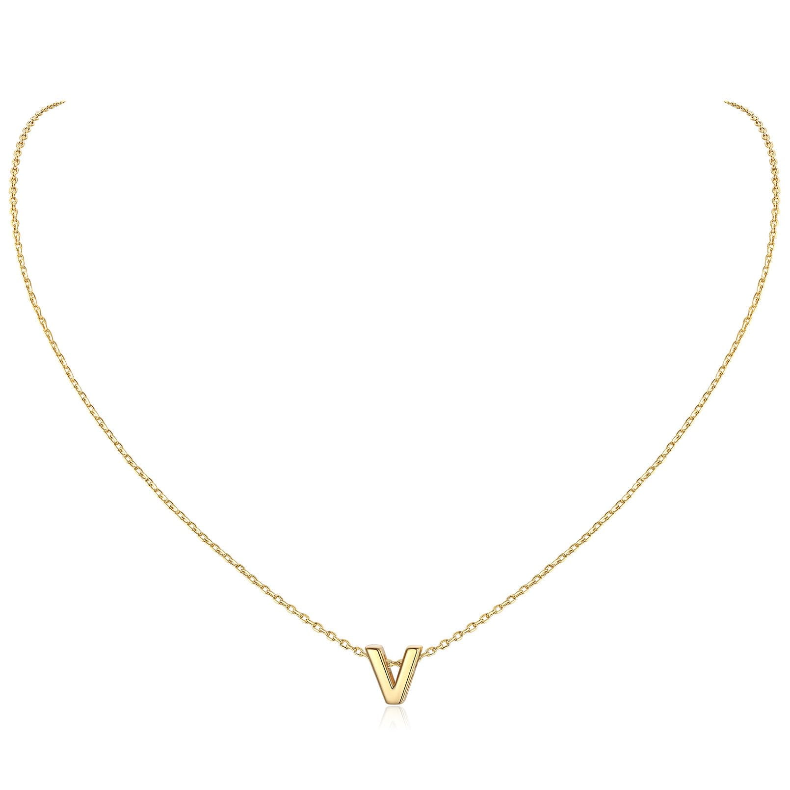 ChicSilver 14K Gold Plated Initial V Necklace, Sterling Silver ...