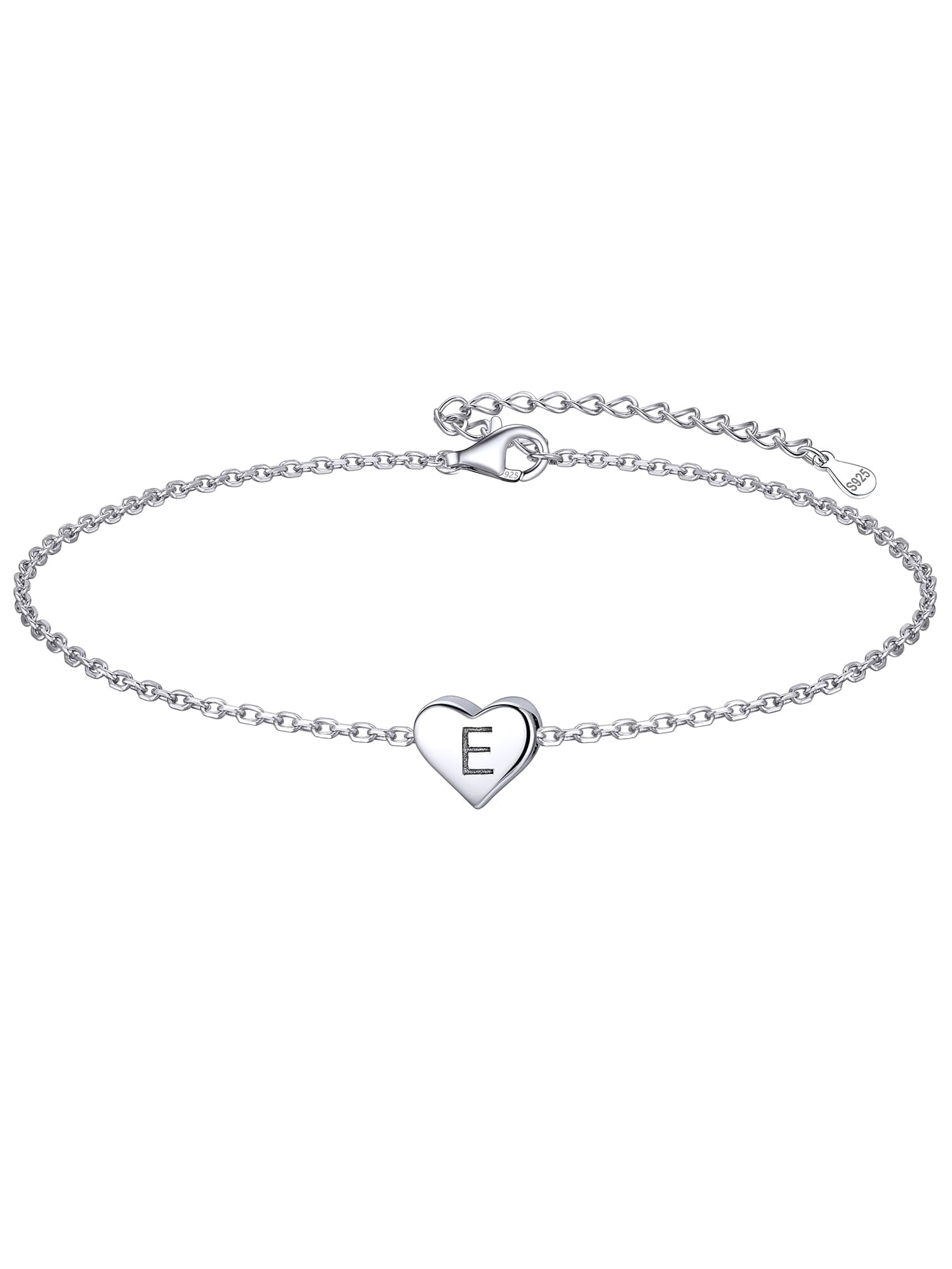 ChicSilver 925 Sterling Silver Initial E Heart Anklet for Women and ...