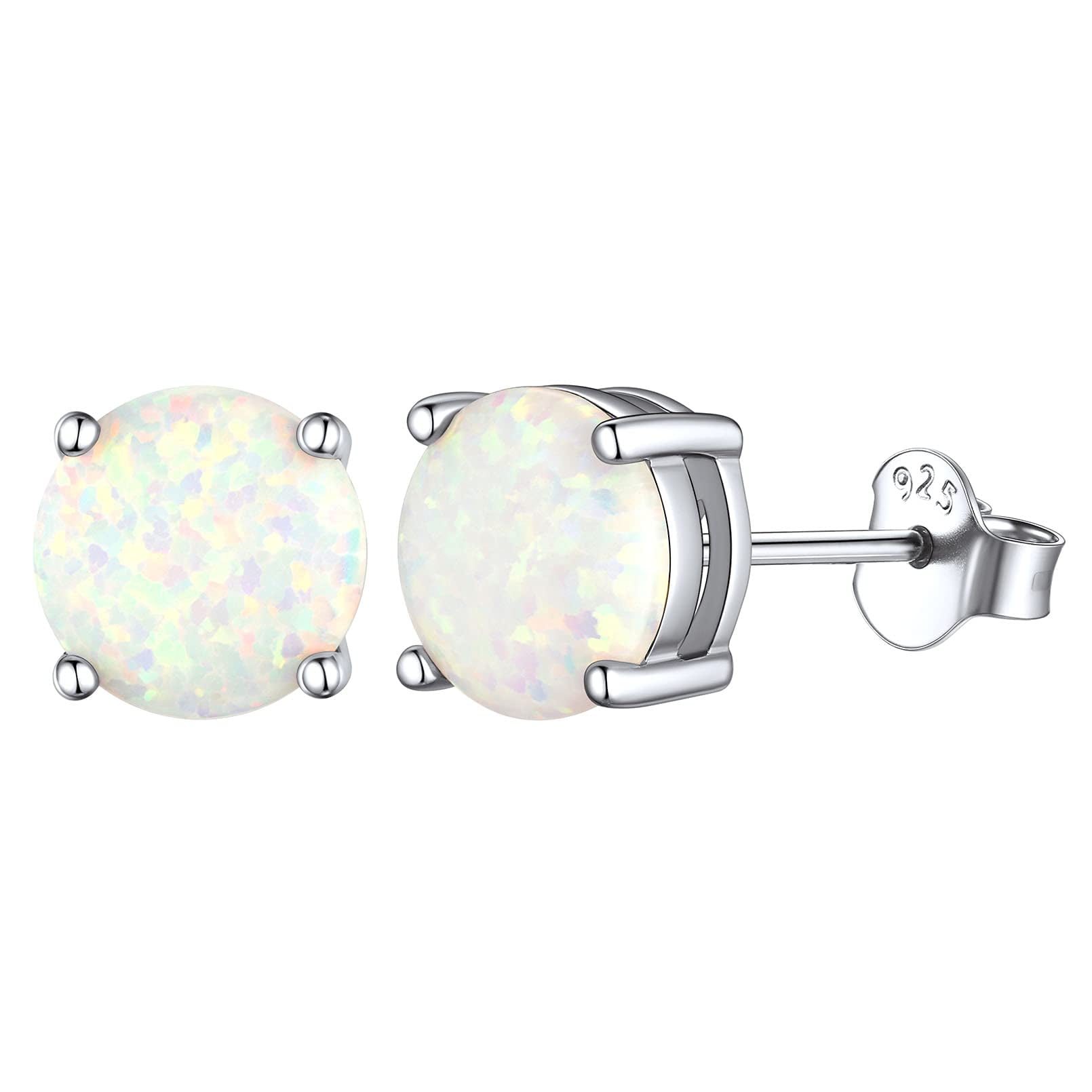 ChicSilver 7mm Created White Opal Stud Earrings Hypoallergenic Sterling ...