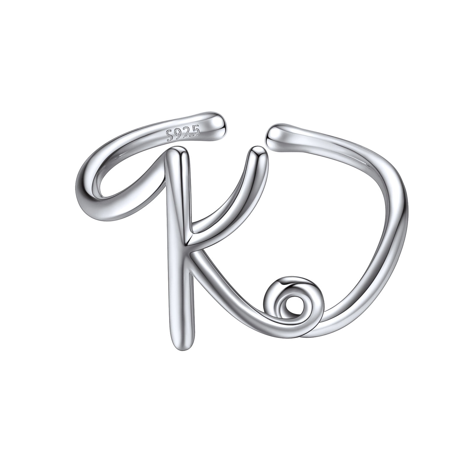 ChicSilver 925 Sterling Silver Adjustable Initial Letter Ring A-Z ...